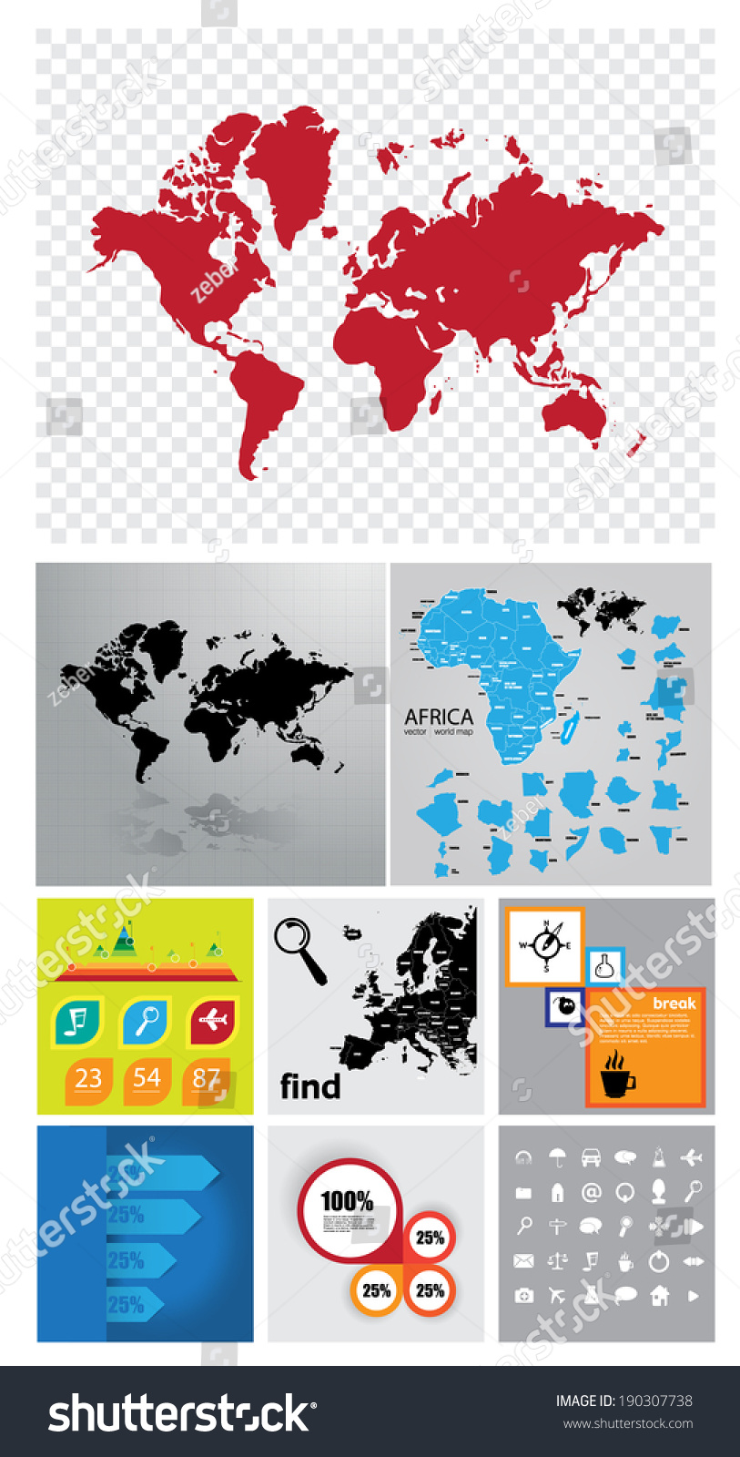 Mapa mundial del vector: vector de stock (libre de regalías) 190307738 ...