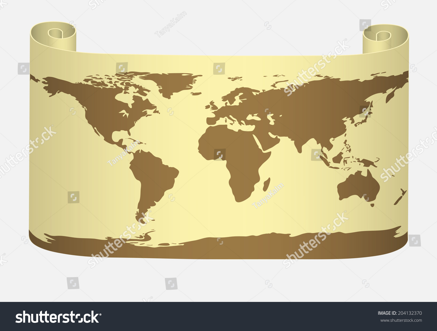 World Map On Parchment Stock Vector (Royalty Free) 204132370 | Shutterstock