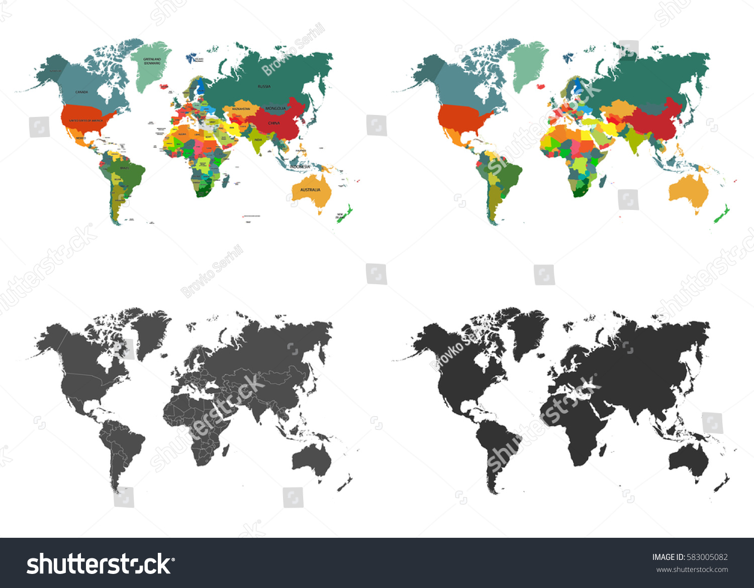 World Map Set Isolated On White: เวกเตอร์สต็อก (ปลอดค่าลิขสิทธิ์ ...
