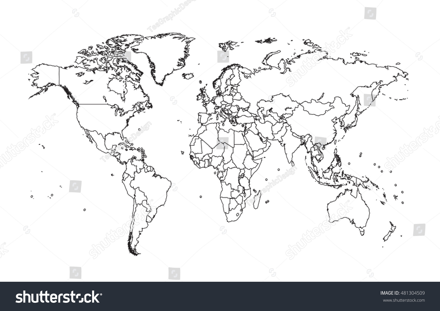 World Map Vector Flat Borders Stock Vector (Royalty Free) 481304509
