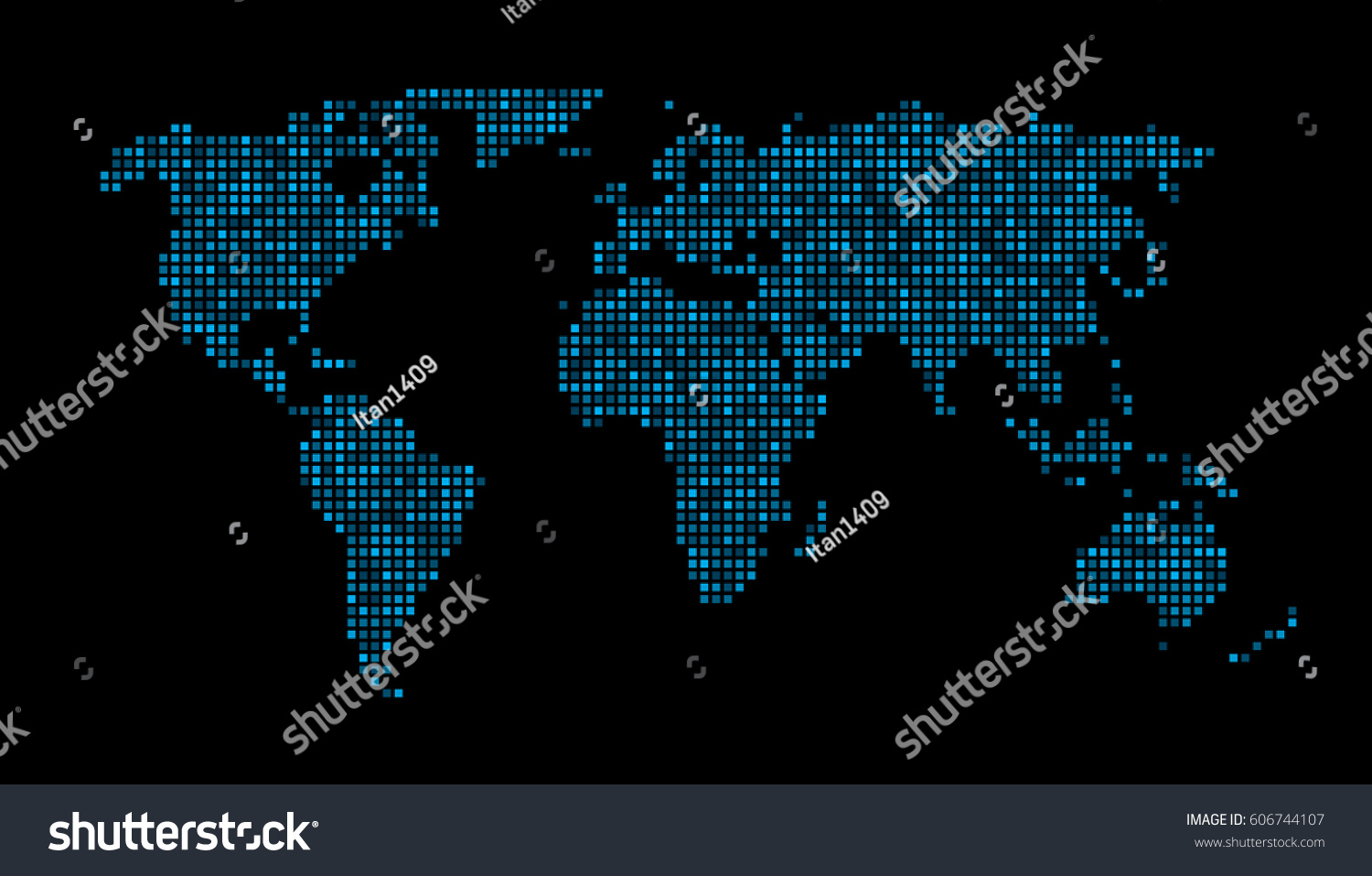 World Map Blue Dots On Black Stock Vector (Royalty Free) 606744107 ...