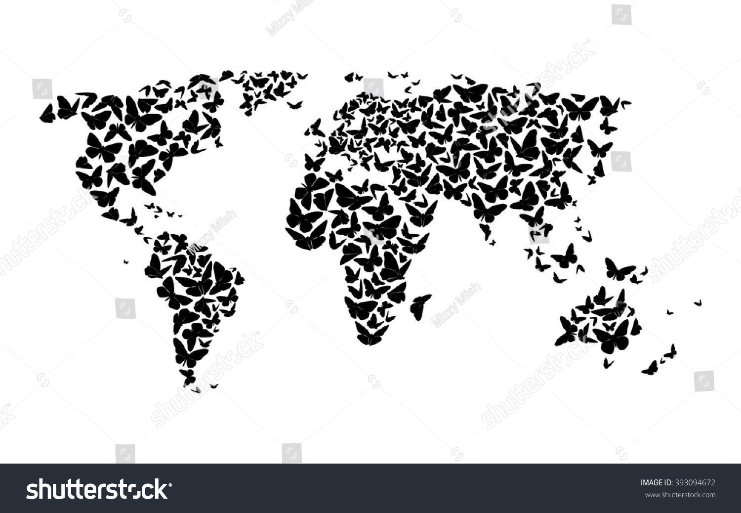 World Map Butterflies Stock Vector (Royalty Free) 393094672