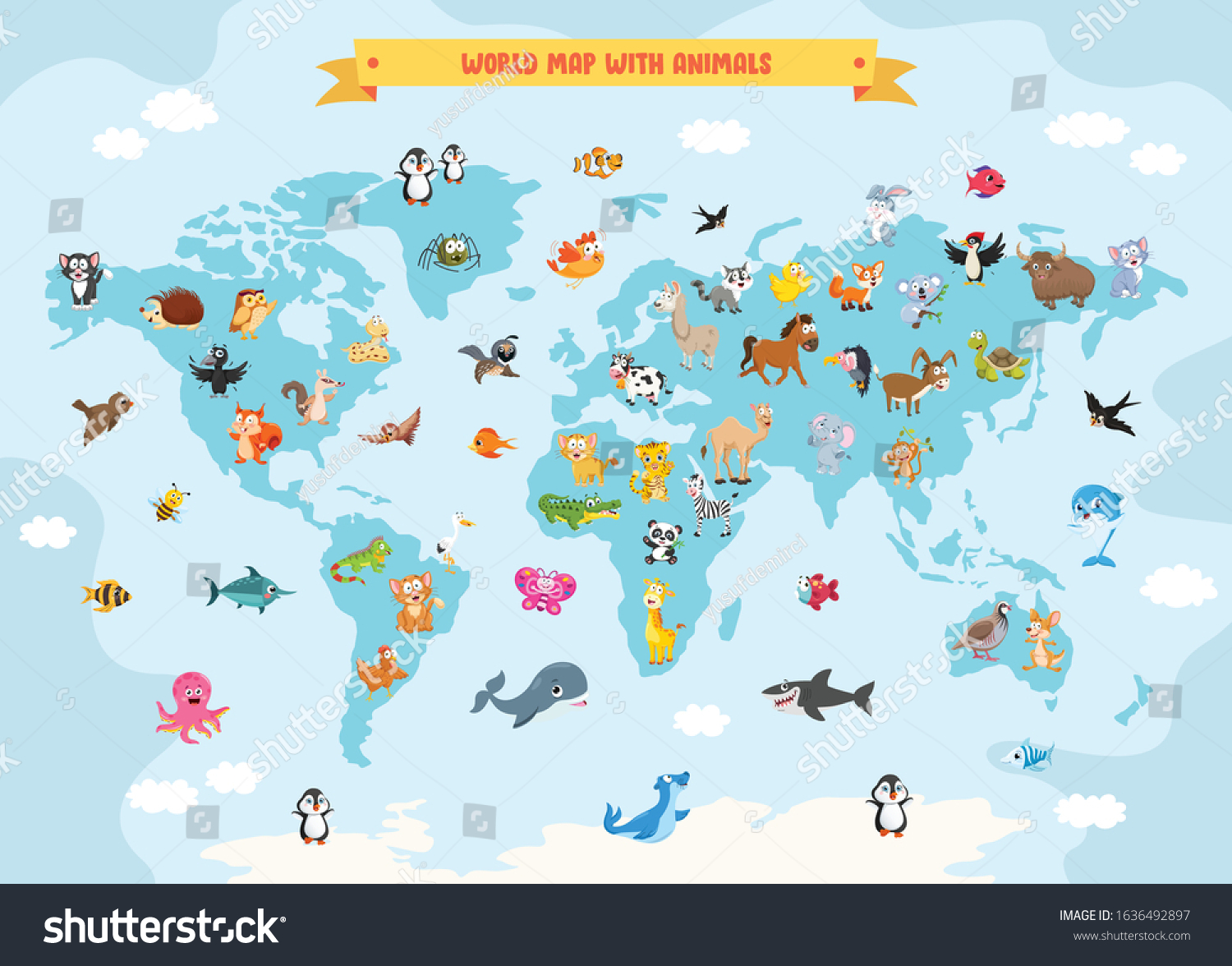 World Map Cartoon Animals: เวกเตอร์สต็อก (ปลอดค่าลิขสิทธิ์) 1636492897 ...