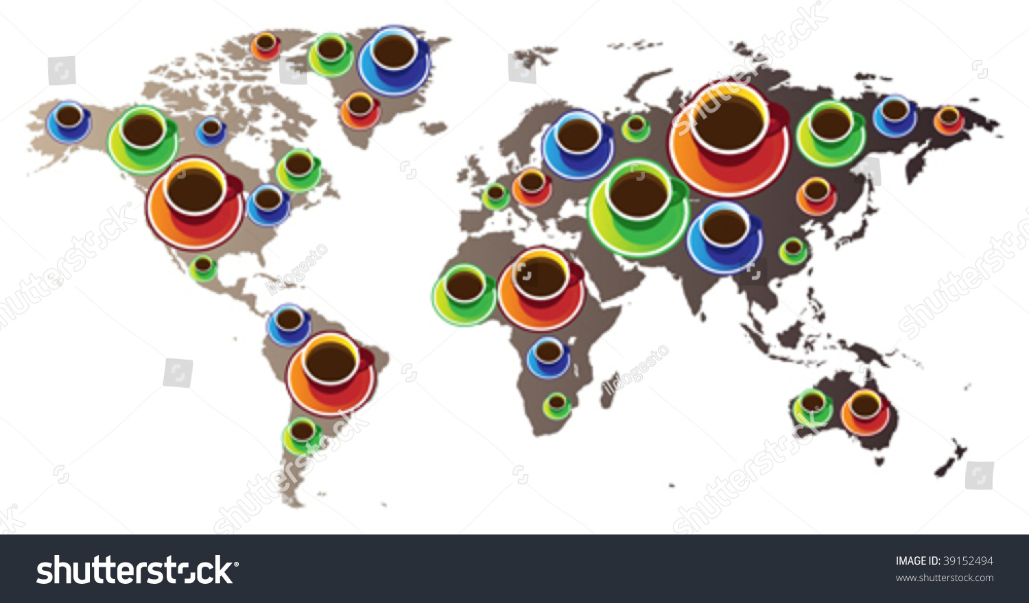 World Map Coffee Cups Vector Illustration Stock Vector (Royalty Free ...