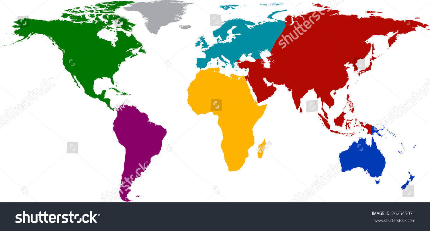 Mapa mundial con continentes de colores.: vector de stock (libre de ...