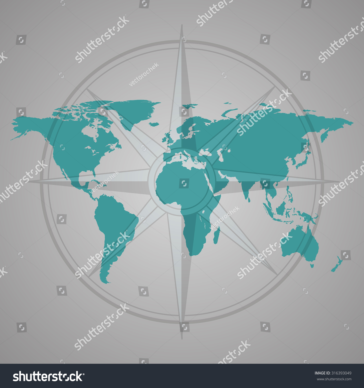 World Map Compass Rose Stock Vector Royalty Free 316393049