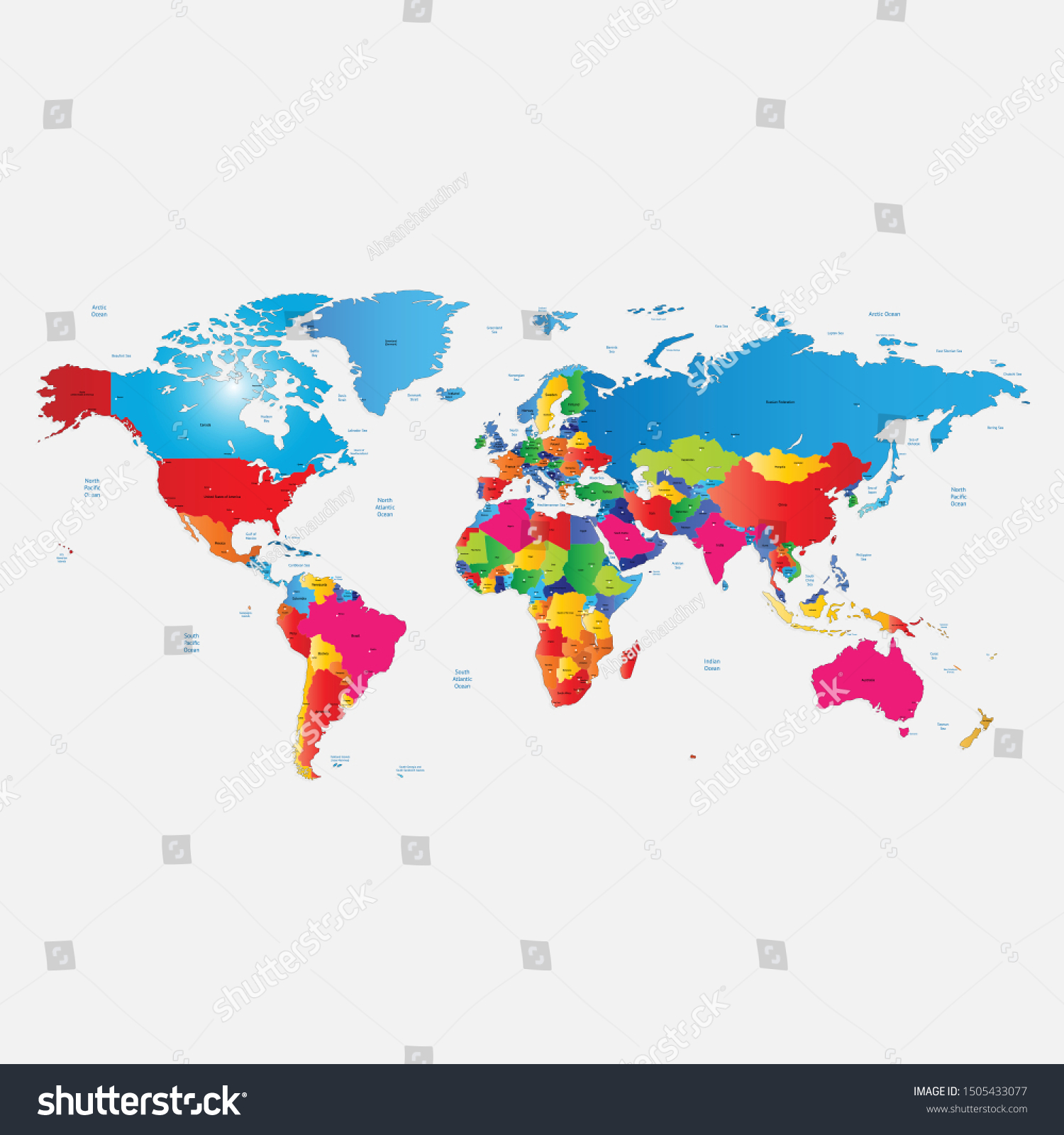 World Map Country Names: เวกเตอร์สต็อก (ปลอดค่าลิขสิทธิ์) 1505433077 ...