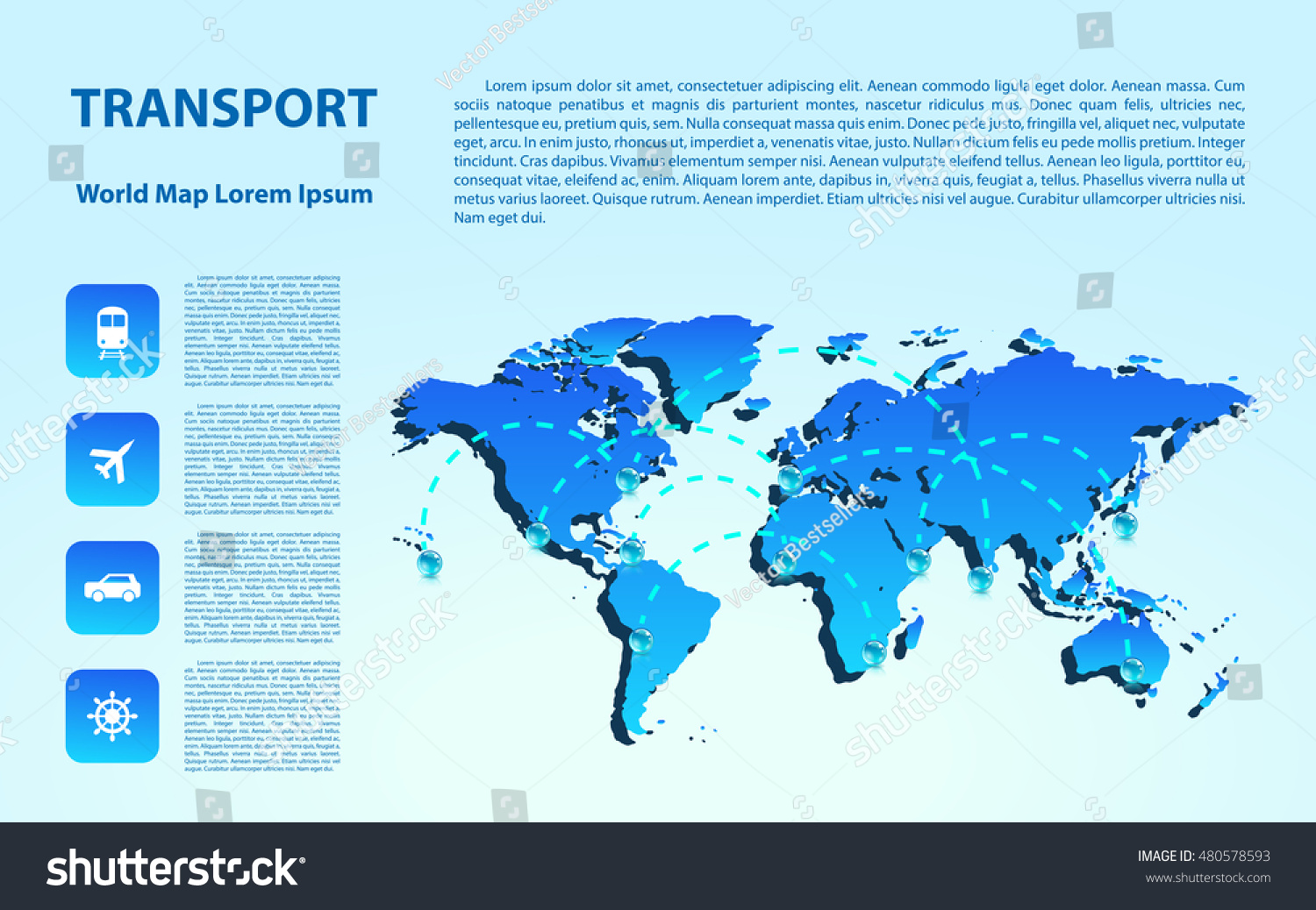 World Map Different Marks Transport Design Stock Vector (Royalty Free ...