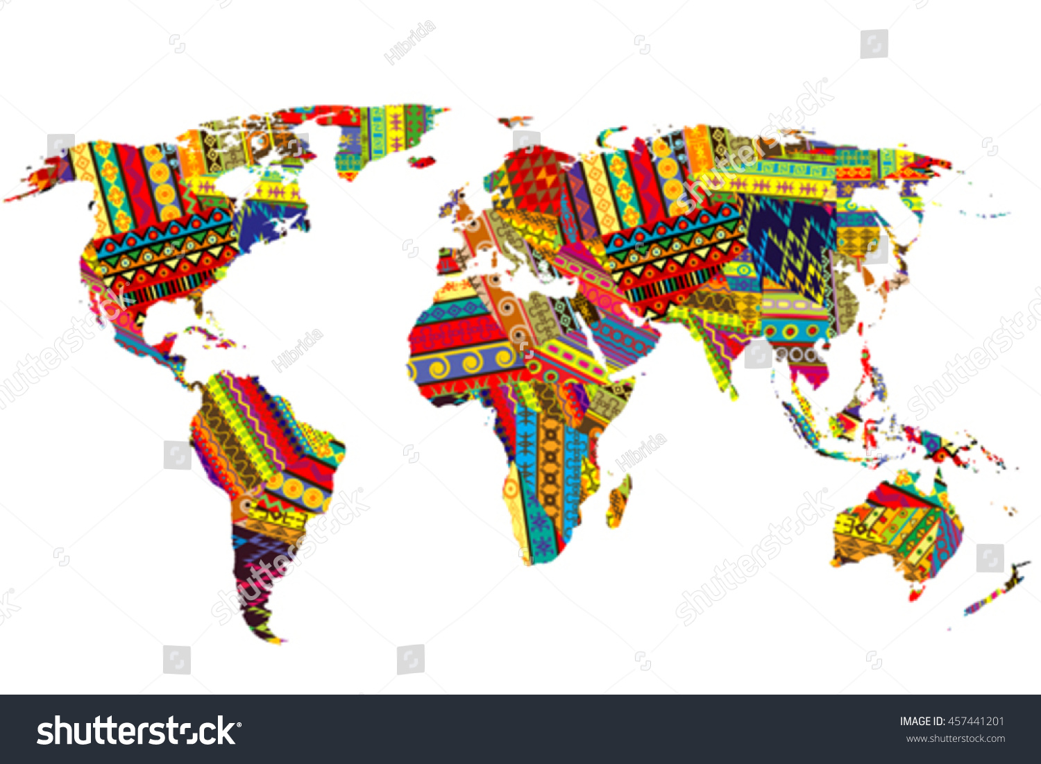 World Map Ethnic Motifs Patchwork Stock Vector (Royalty Free) 457441201