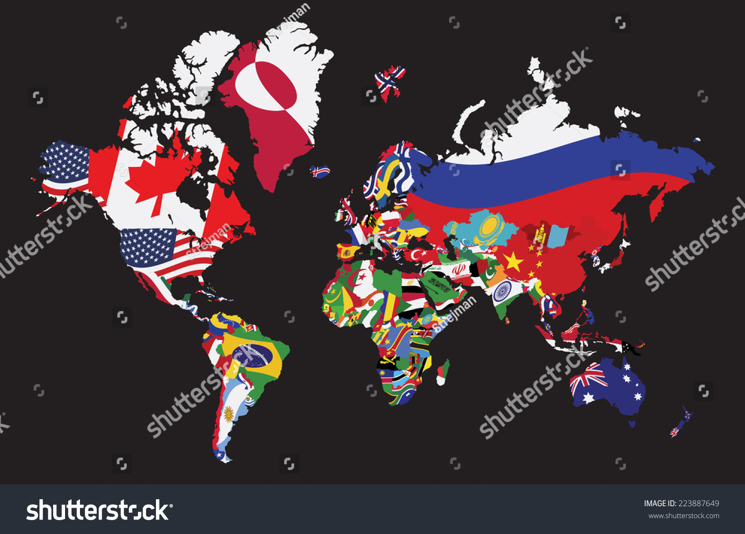 World Map Flag On Black Background Stock Vector 223887649 - Shutterstock