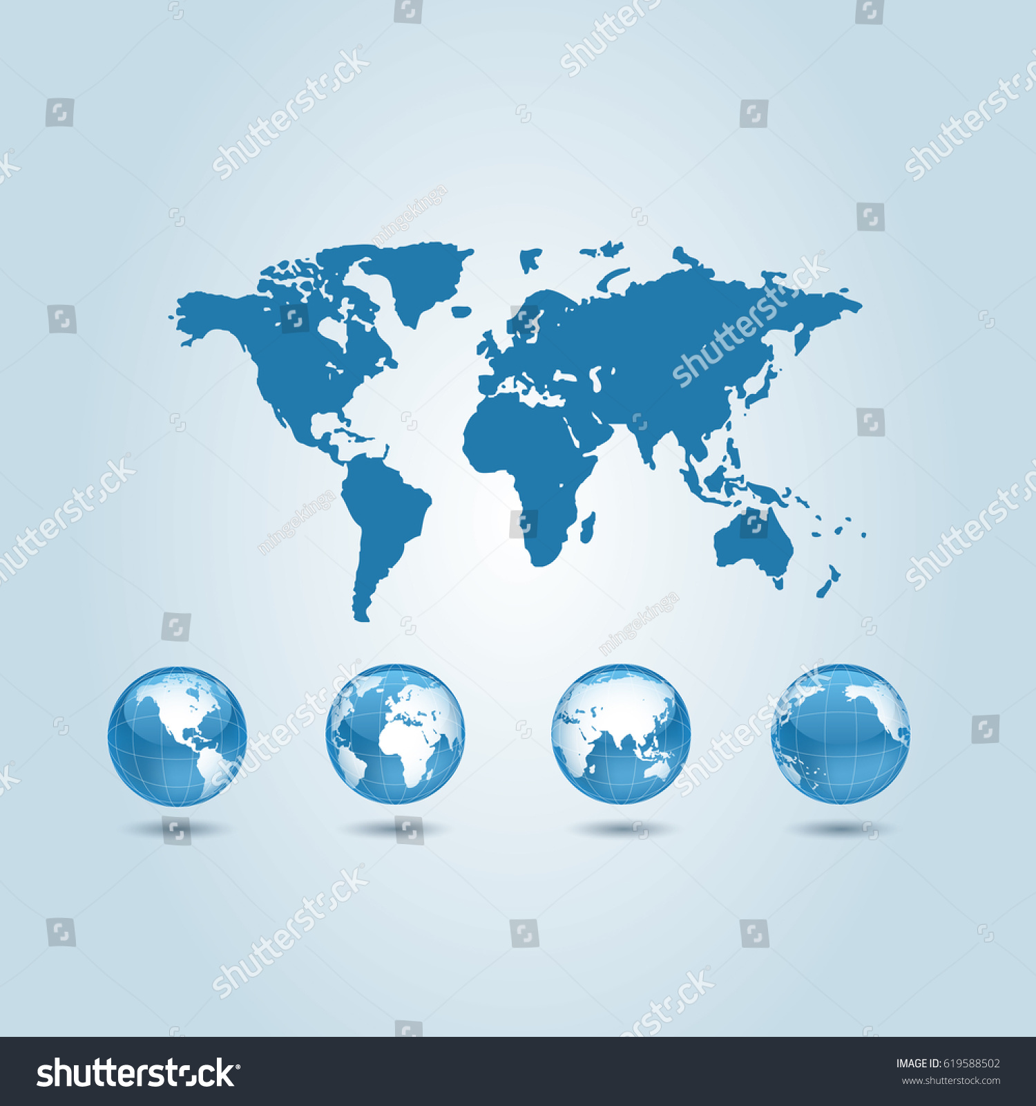 World Map Globes Background: เวกเตอร์สต็อก (ปลอดค่าลิขสิทธิ์) 619588502 ...
