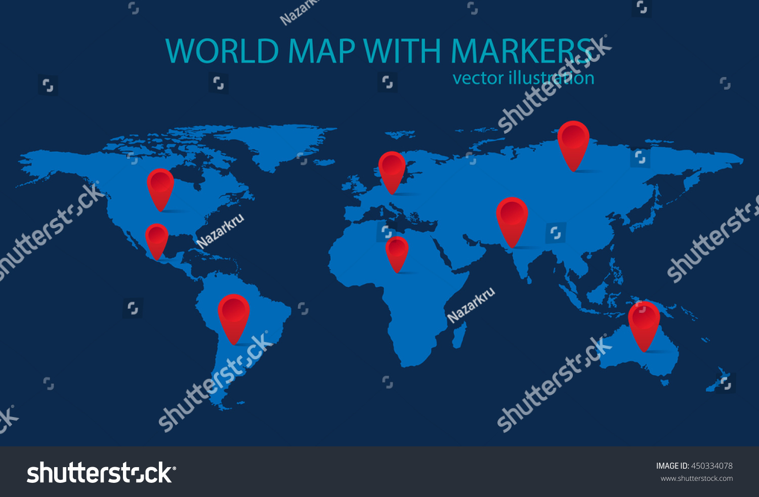 World Map Red Markers Vector Illustration Stock Vector (Royalty Free ...