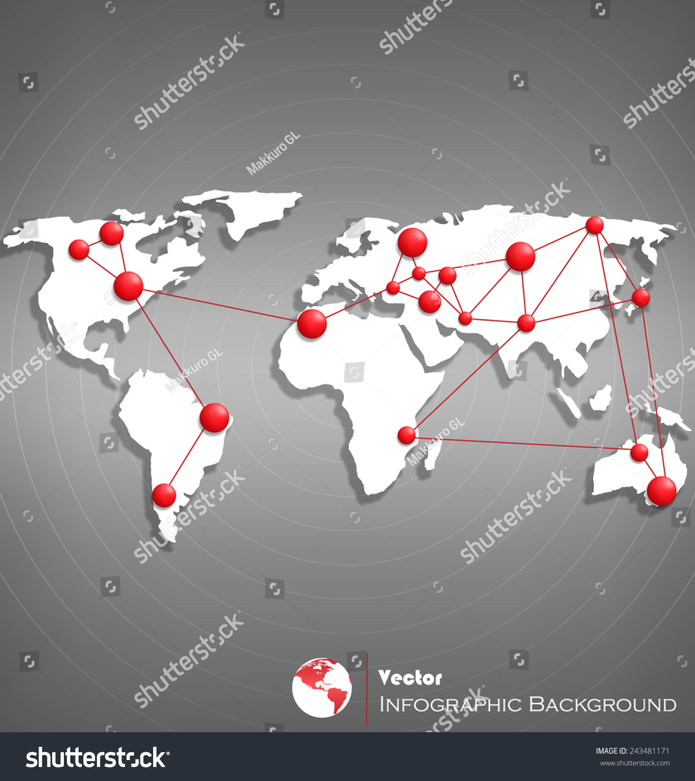 World Map Red Point Marks On Stock Vector (Royalty Free) 243481171
