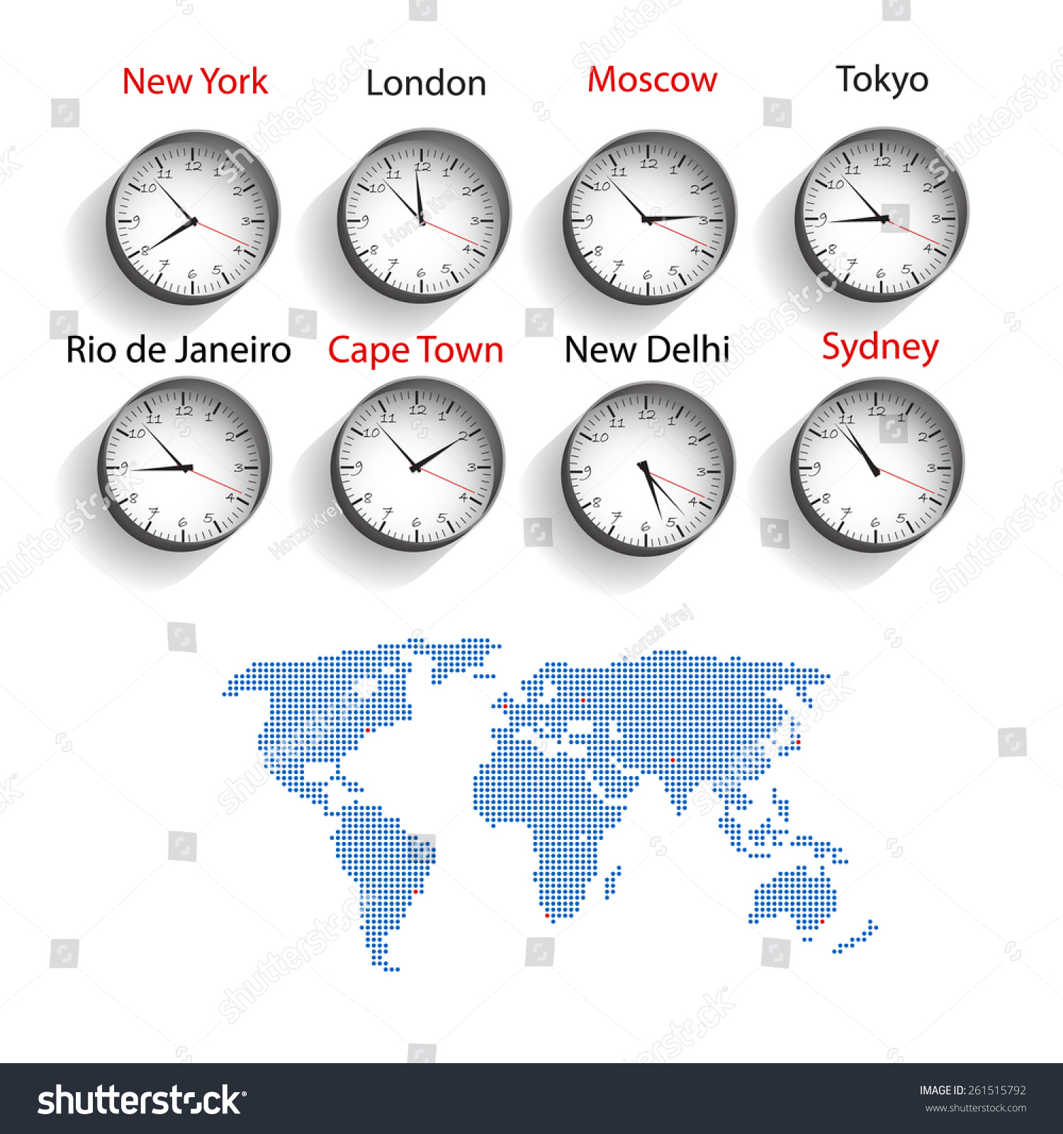 Vektor Stok World Map Time Zones (Tanpa Royalti) 261515792 | Shutterstock