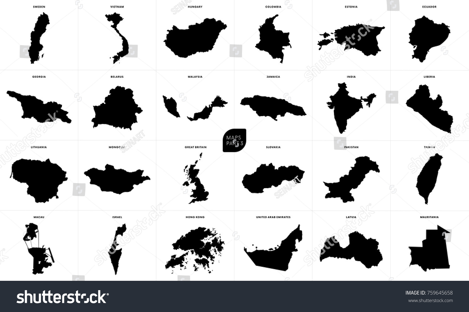 Vektor Stok World Maps Set Part Three Vector (Tanpa Royalti) 759645658 ...