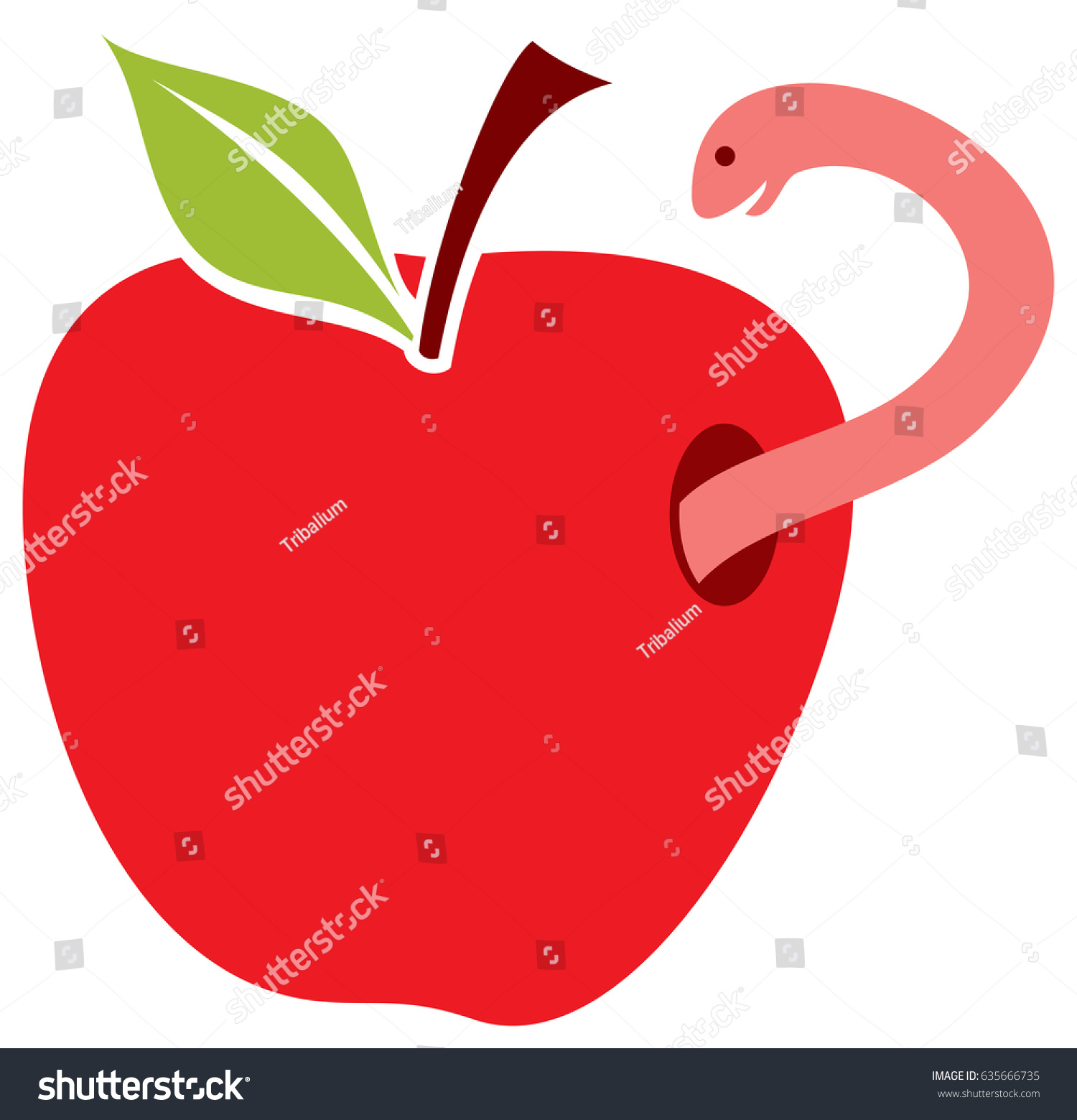Worm Red Apple Vector Illustration Stock Vector (Royalty Free ...