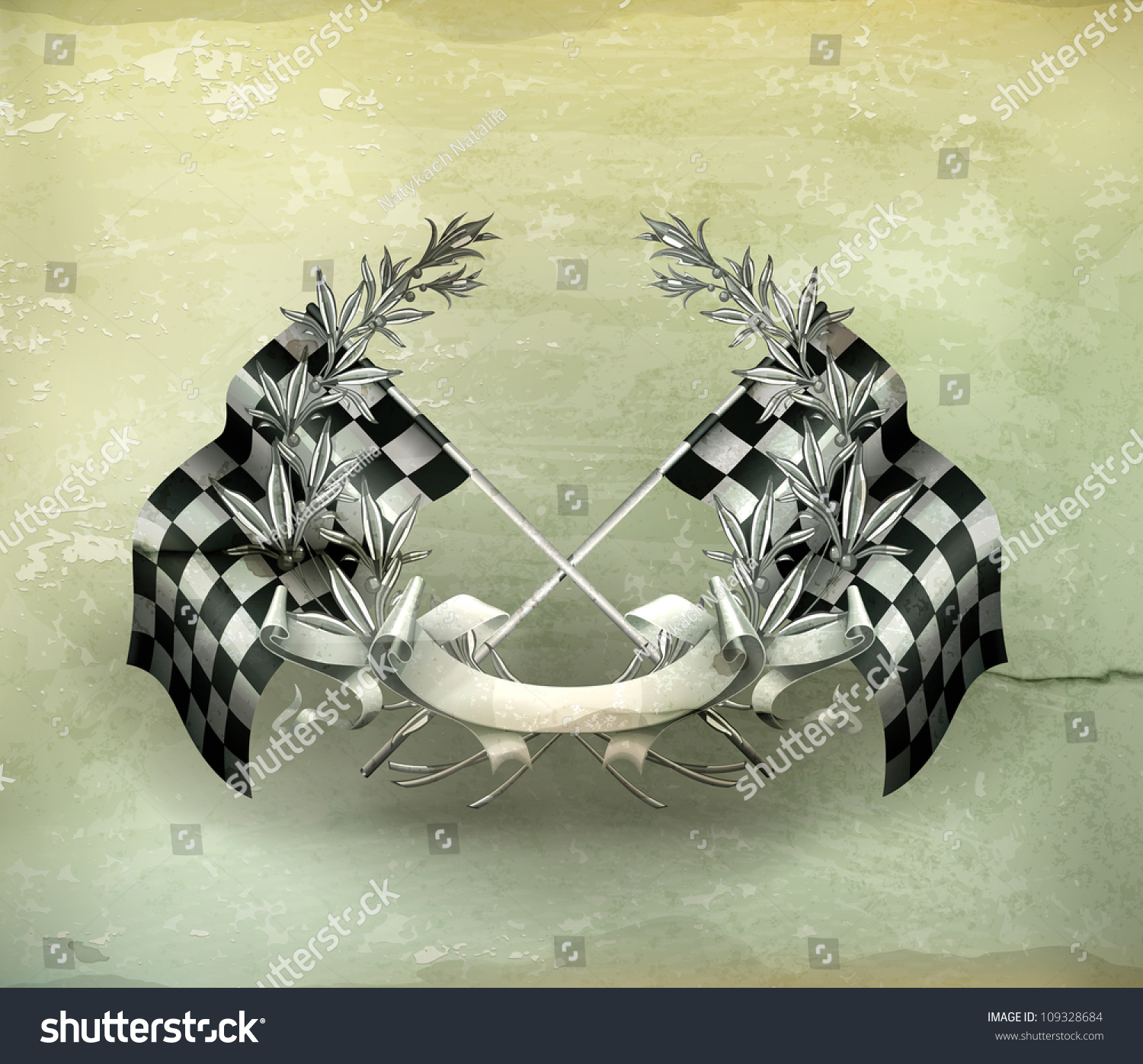 Wreath Racing Flags Oldstyle Vector Stock Vector (Royalty Free) 109328684