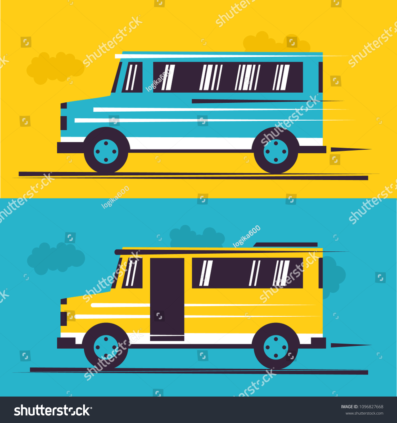 Yellow Blue Bus Flat Vector Illustration Stock Vector (Royalty Free ...