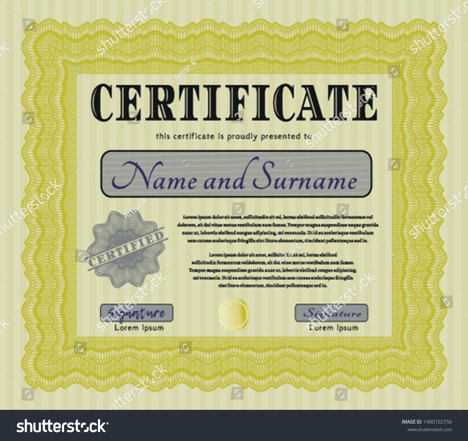 Yellow Certificate Template Diploma Template Complex Stock Vector ...