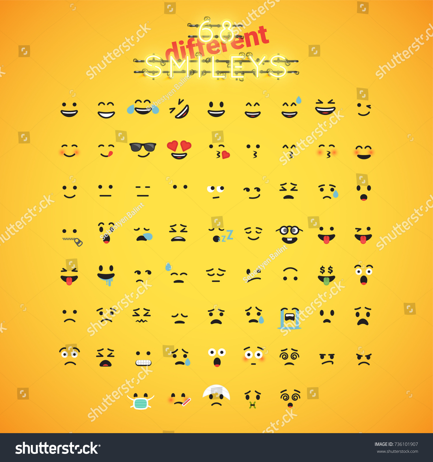 Yellow Emoticon Face Set Vector Illustration Stock Vector (Royalty Free ...