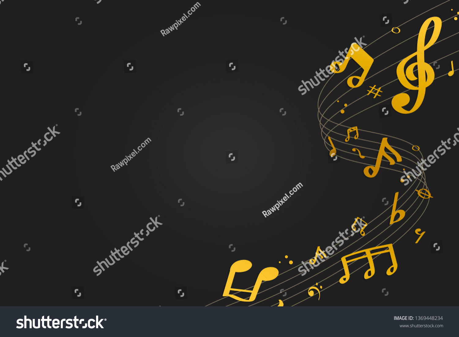 Yellow Flowing Music Notes On Black Stock Vector (Royalty Free) 1369448234