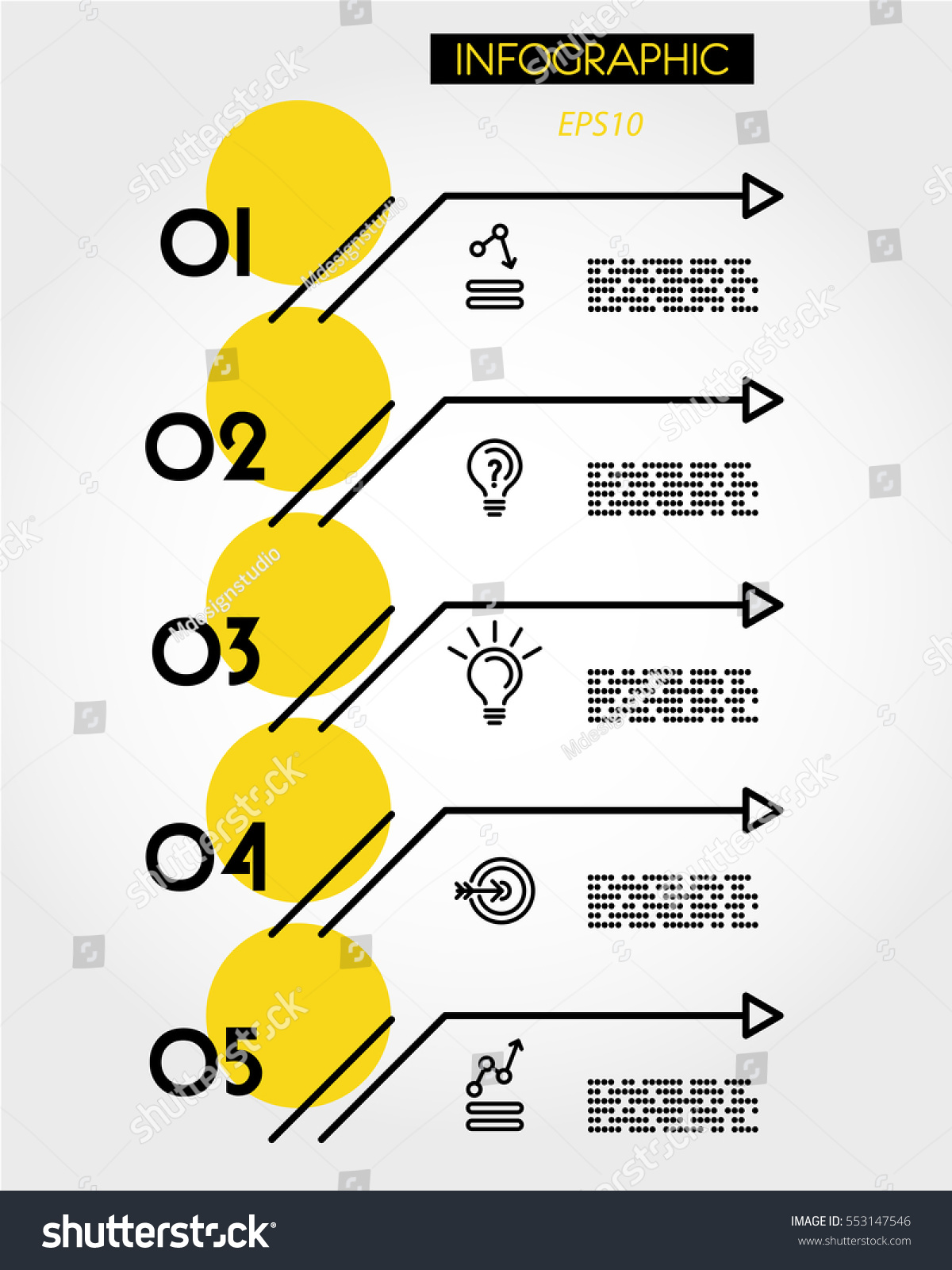 Yellow Linear Five Options Arrows Outline Stock Vector (Royalty Free ...