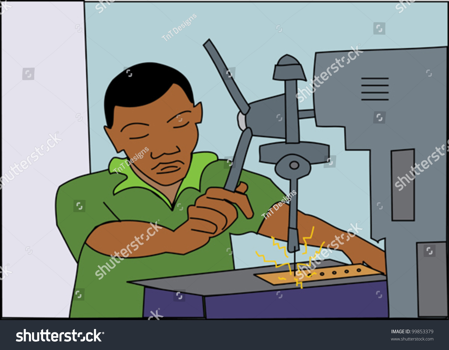 Young Black Factory Worker Drilling Stock Vector (Royalty Free) 99853379