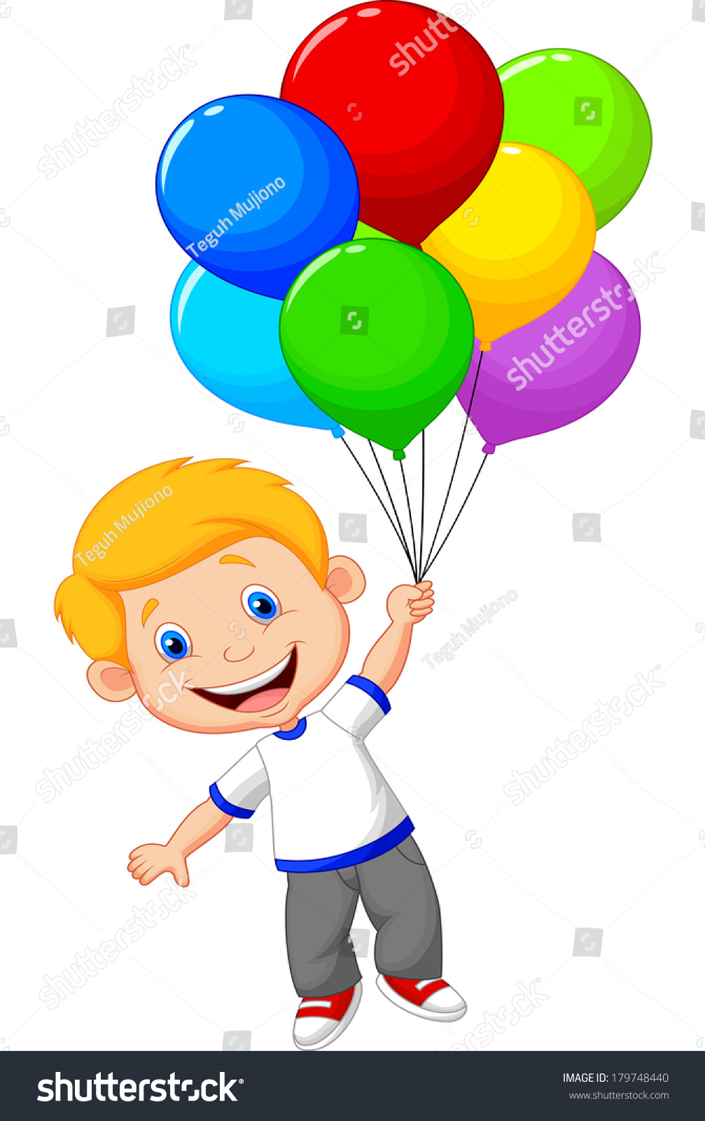 Young Boy Flying Balloon Stock Vector (Royalty Free) 179748440