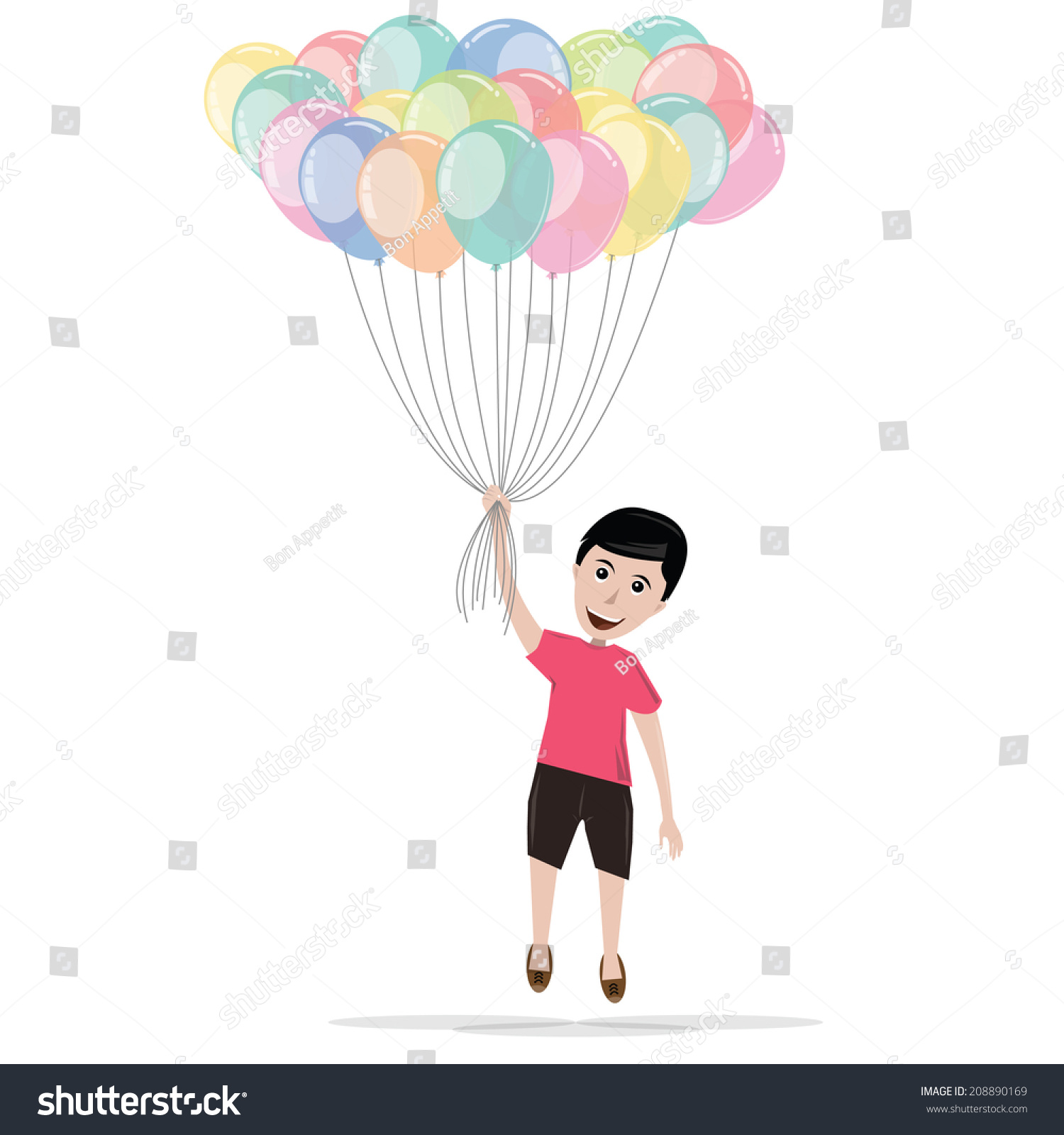 Young Boy Flying Balloon Stock Vector (Royalty Free) 208890169