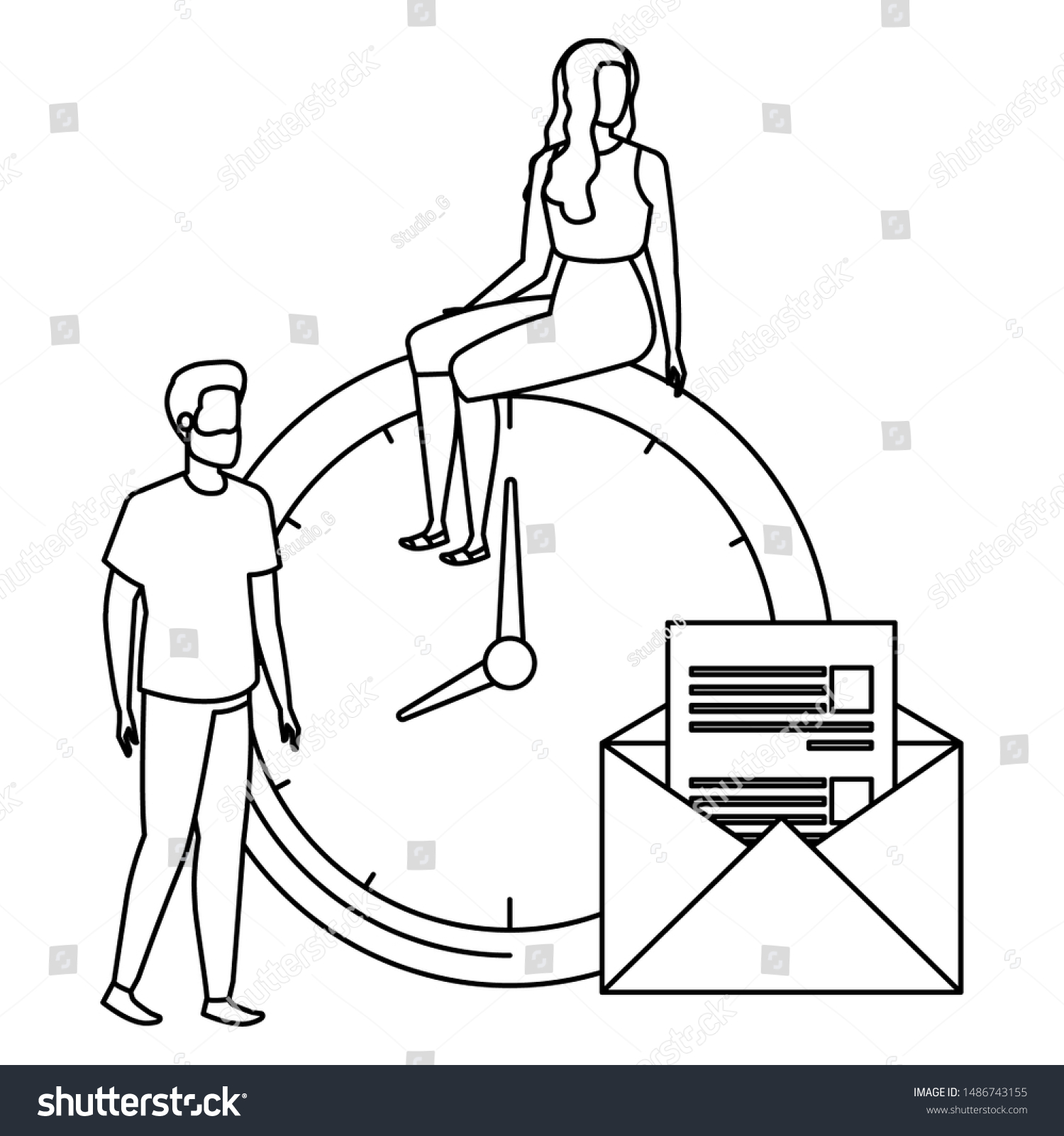 Young Couple Time Clock Characters Stock Vector (Royalty Free) 1486743155