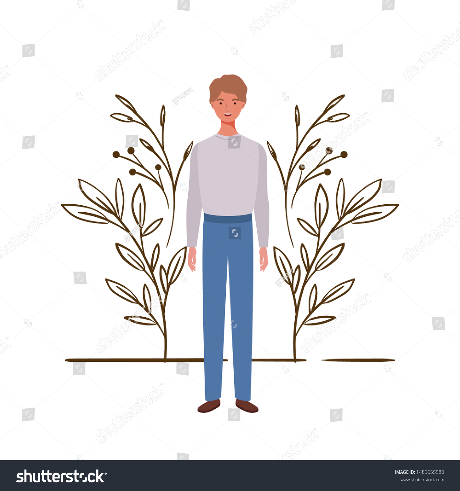 Young Man Standing Landscape Background Stock Vector (Royalty Free ...