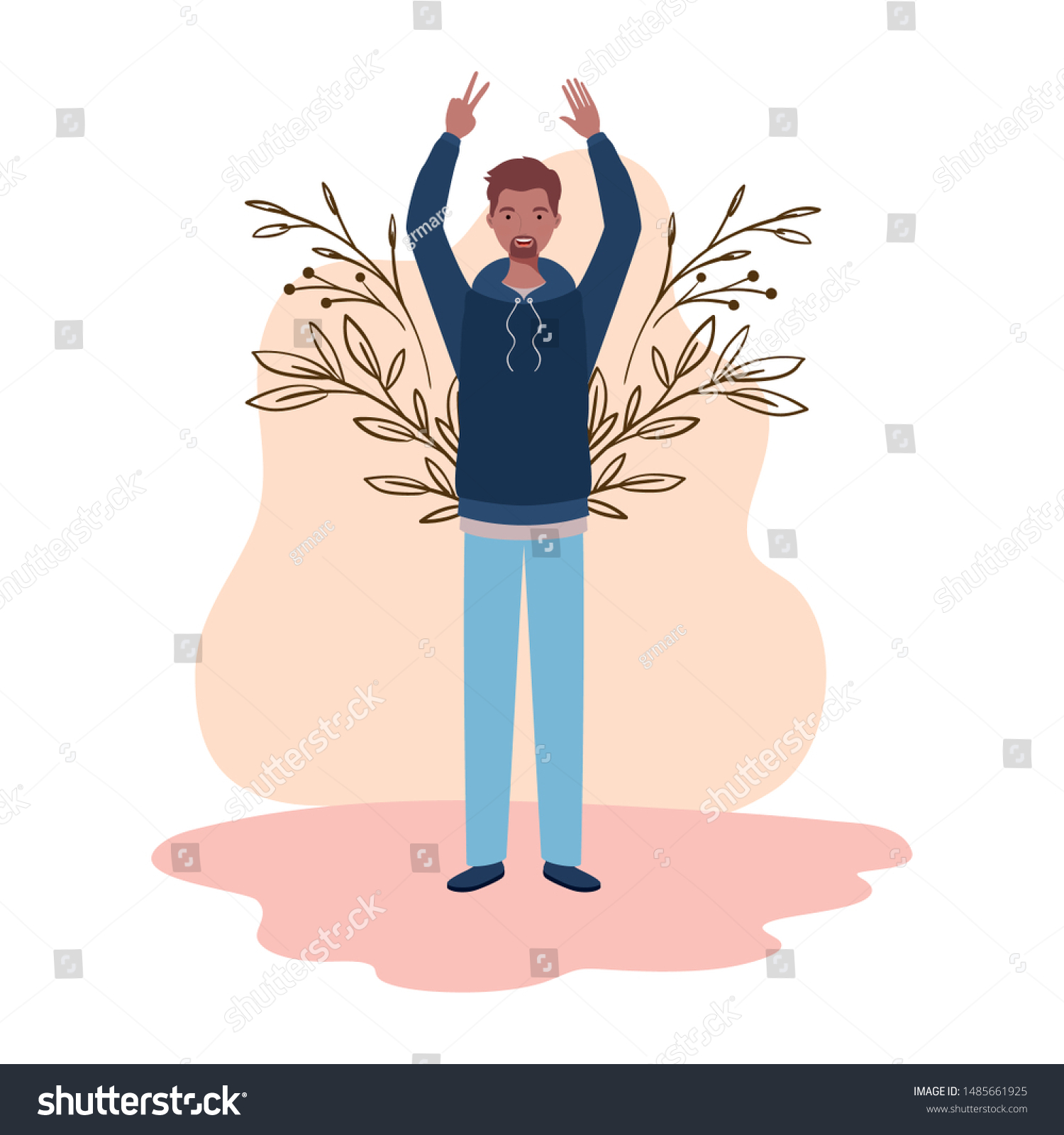 Young Man Standing Landscape Background Stock Vector (Royalty Free ...