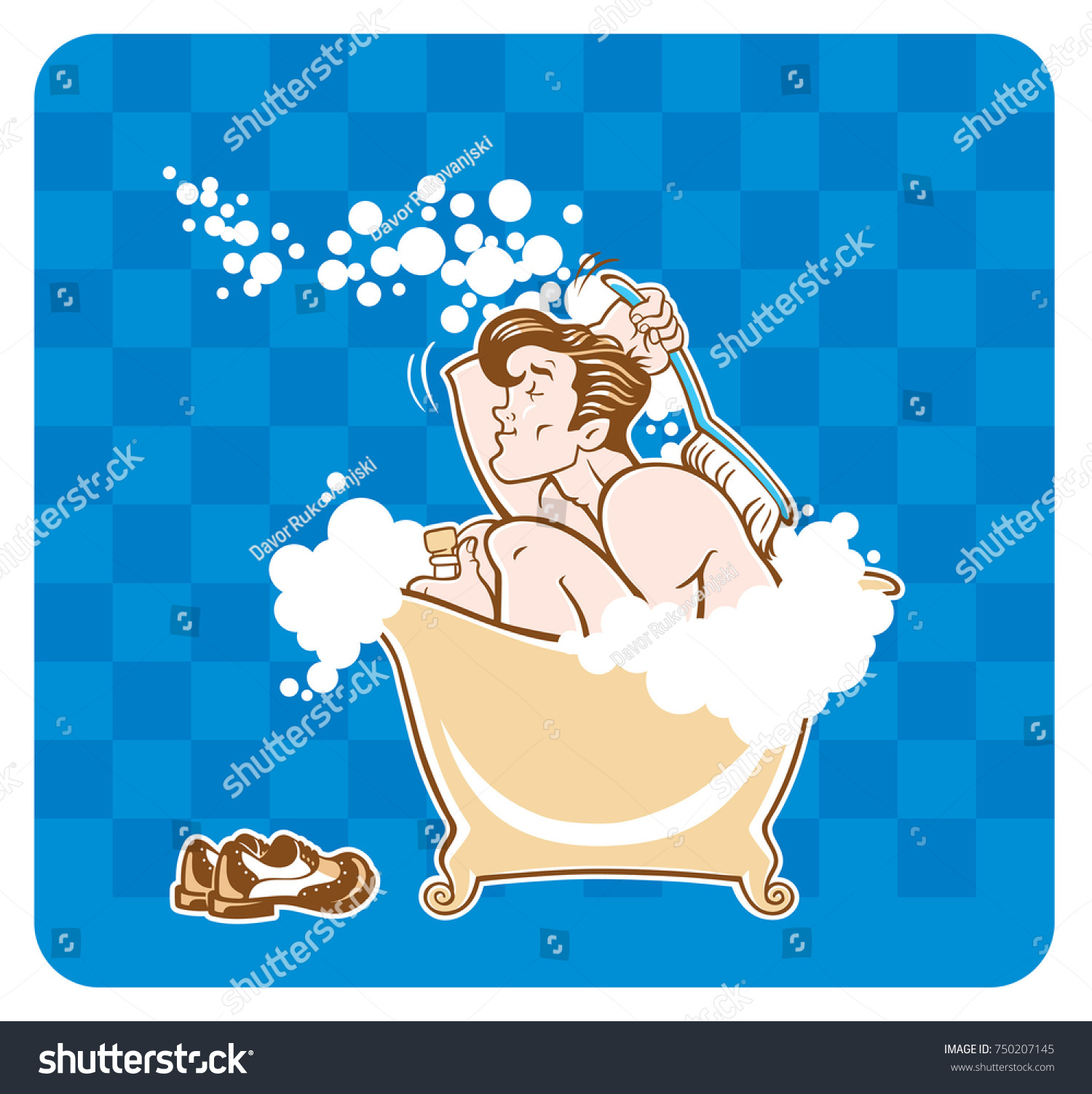Young Man Taking Bath Vector Illustration 库存矢量图（免版税）750207145 ...