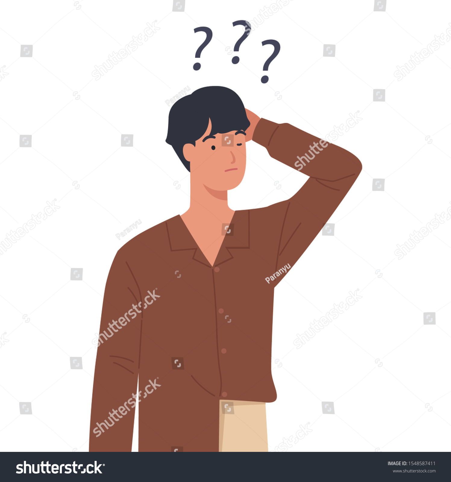 Young Man Thinking Question Mark Vector: เวกเตอร์สต็อก (ปลอดค่า ...