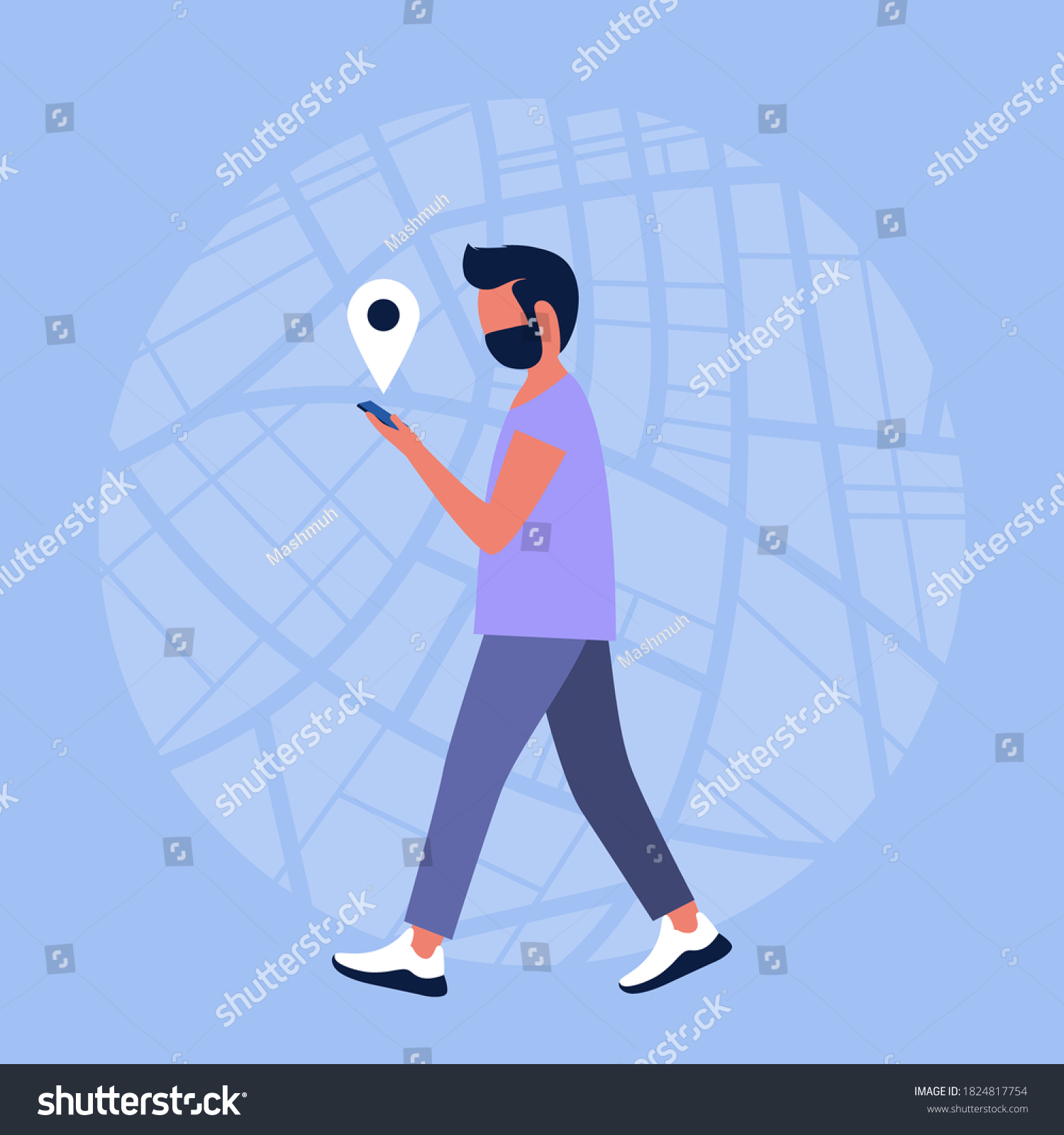 Young Man Using Navigation App Colorful Stock Vector (Royalty Free ...