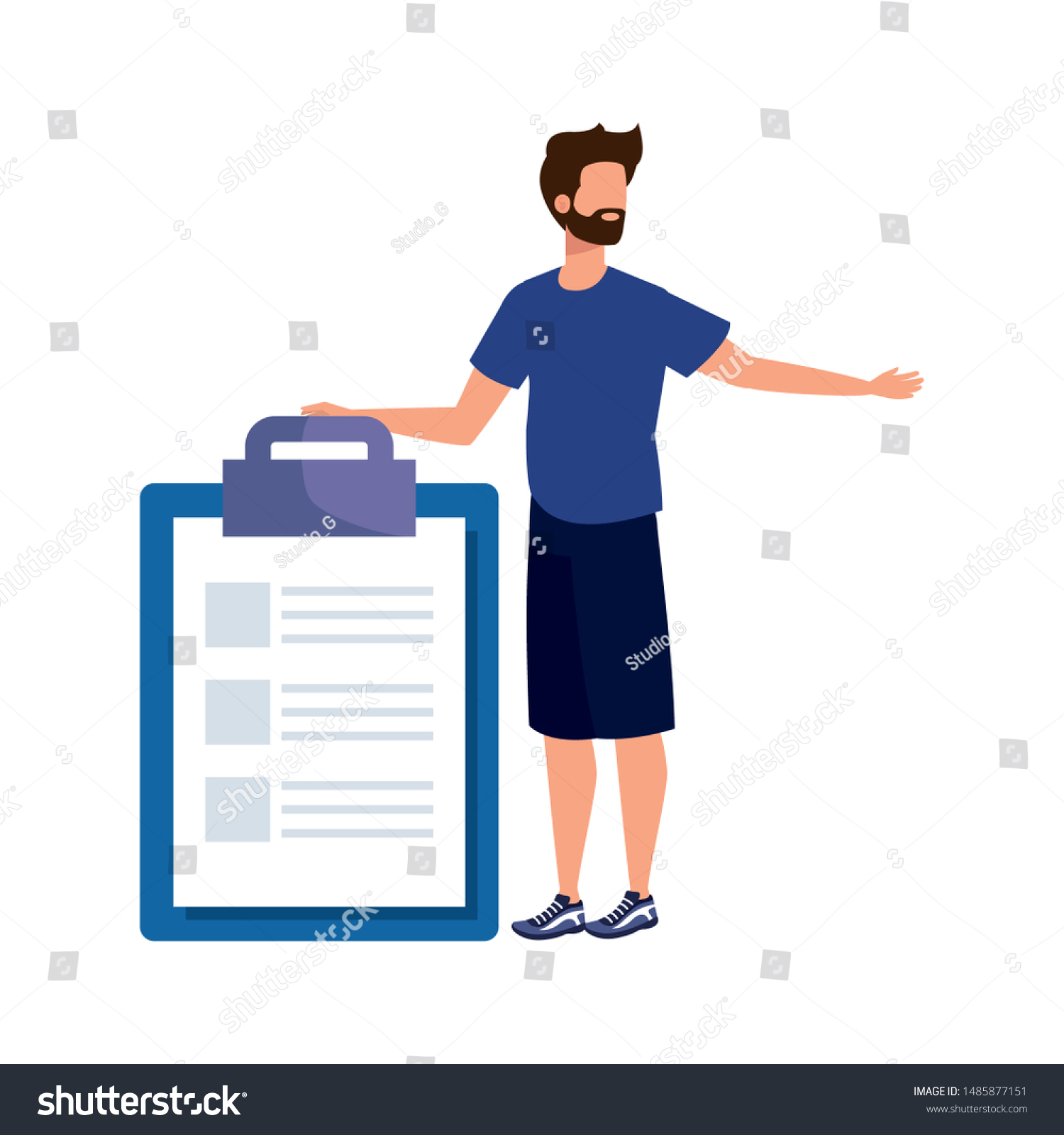 Young Man Checklist Character Stock Vector (Royalty Free) 1485877151