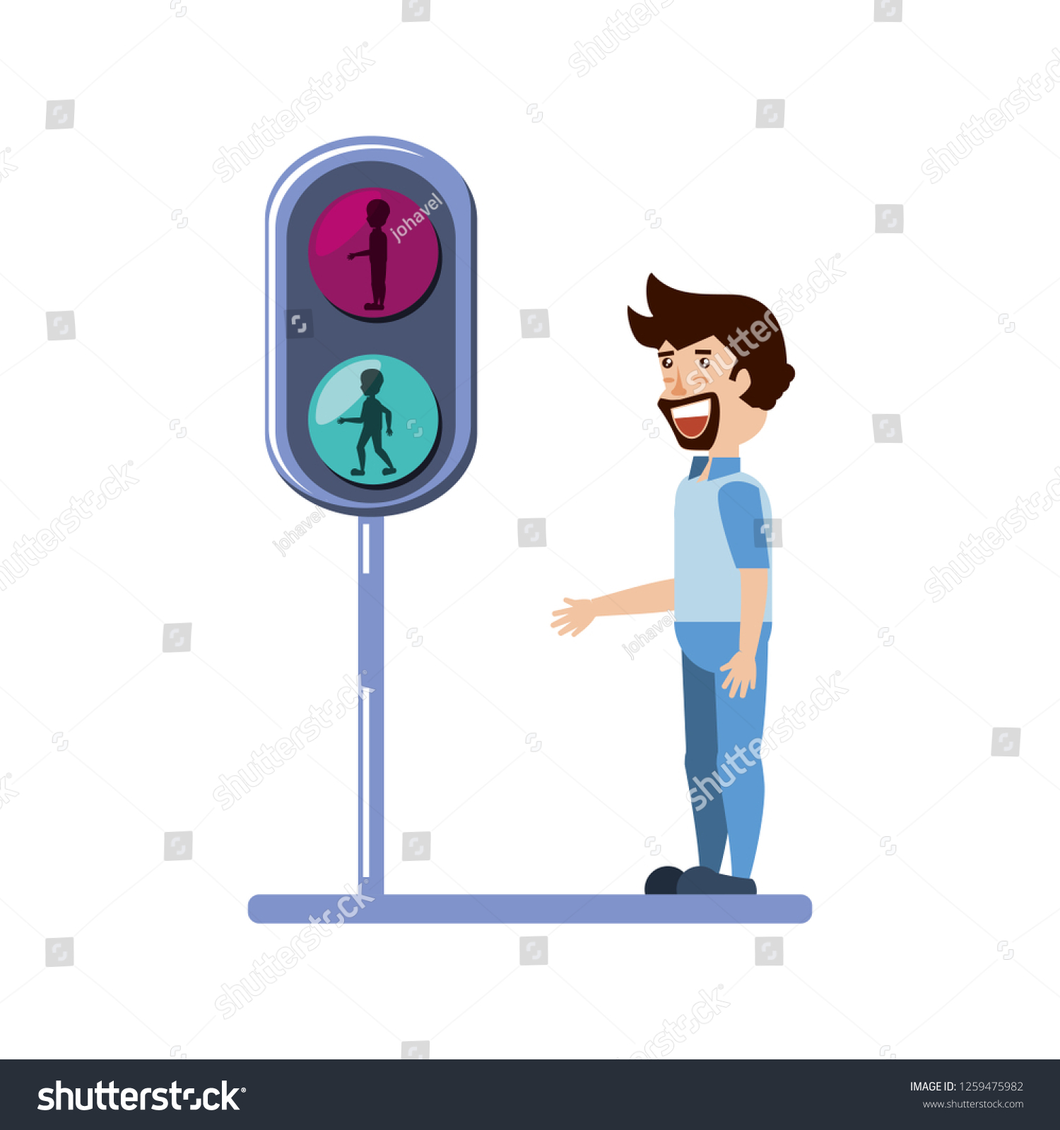 Young Man Traffic Light Pedestrian Stock Vector (Royalty Free) 1259475982