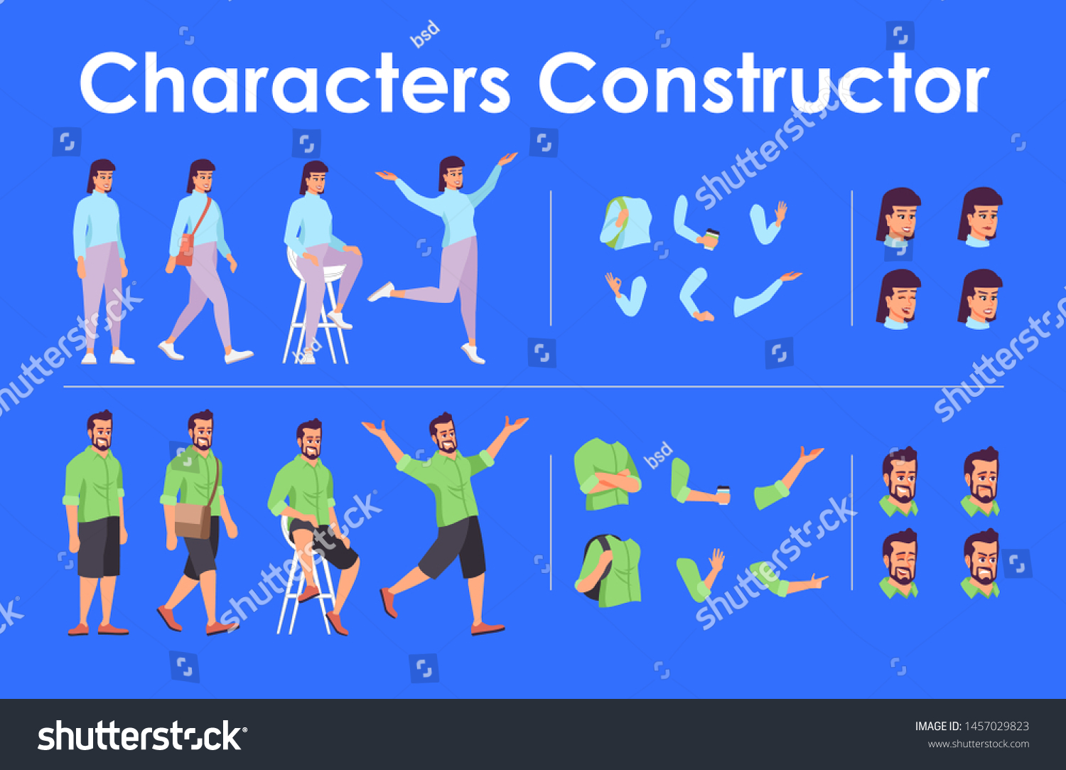 Young Man Woman Front View Animated Stock Vector Royalty Free 1457029823