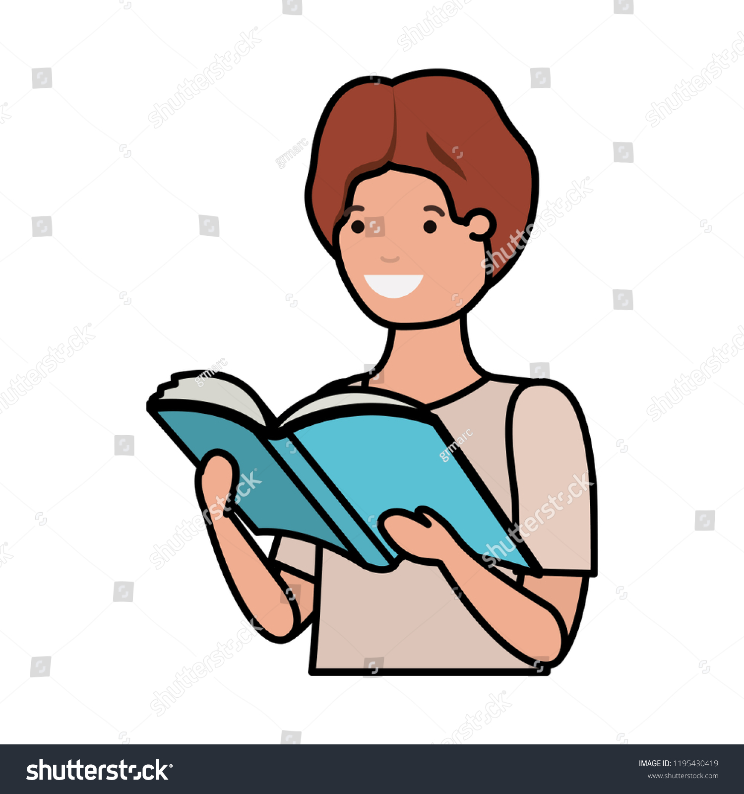 Young Student Reading Book Stock Vector (Royalty Free) 1195430419 ...