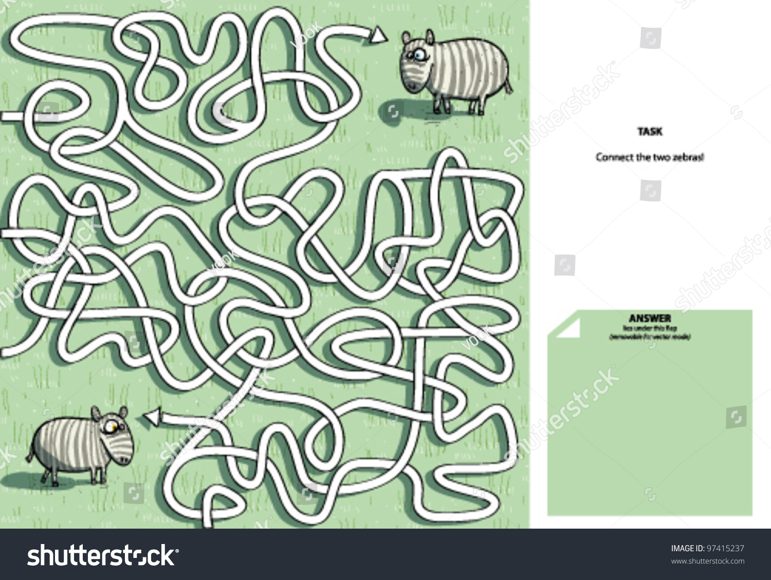 Zebra Cartoon Maze Game Solution: vetor stock (livre de direitos) 97415237