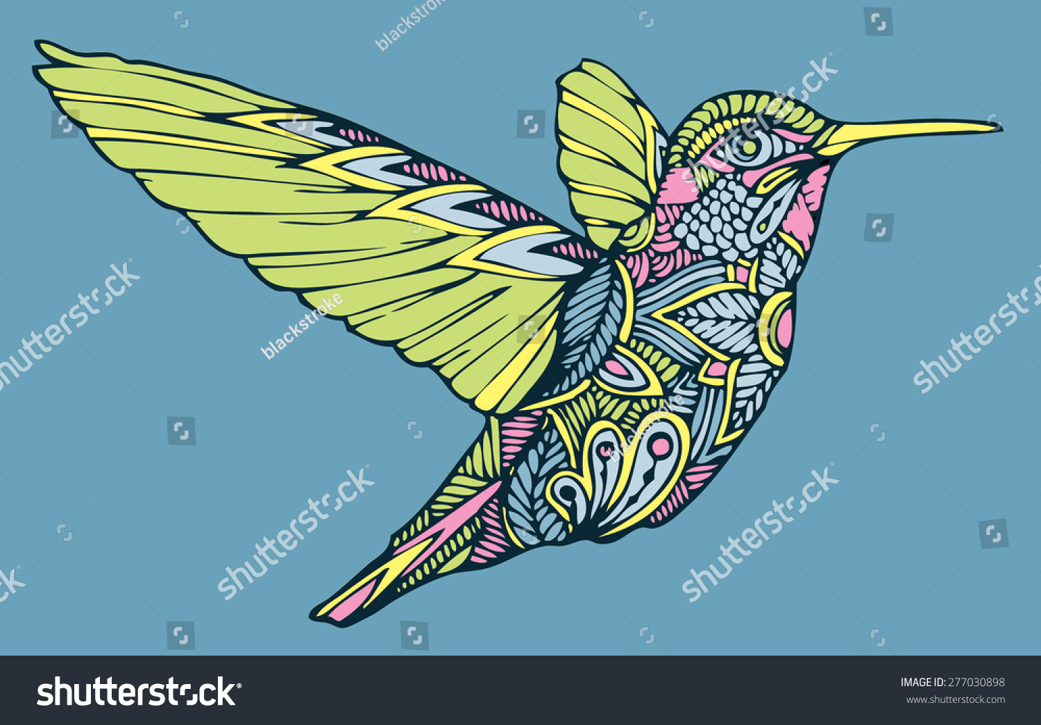Zentangle Colourful Vector Hummingbird: vector de stock (libre de ...