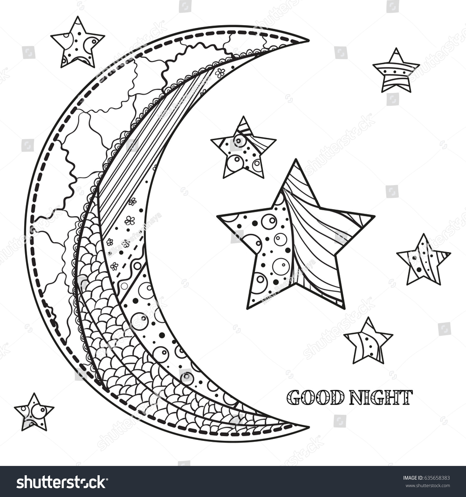 Zentangle Moon Star Abstract Patterns On Stock Vector Royalty Free