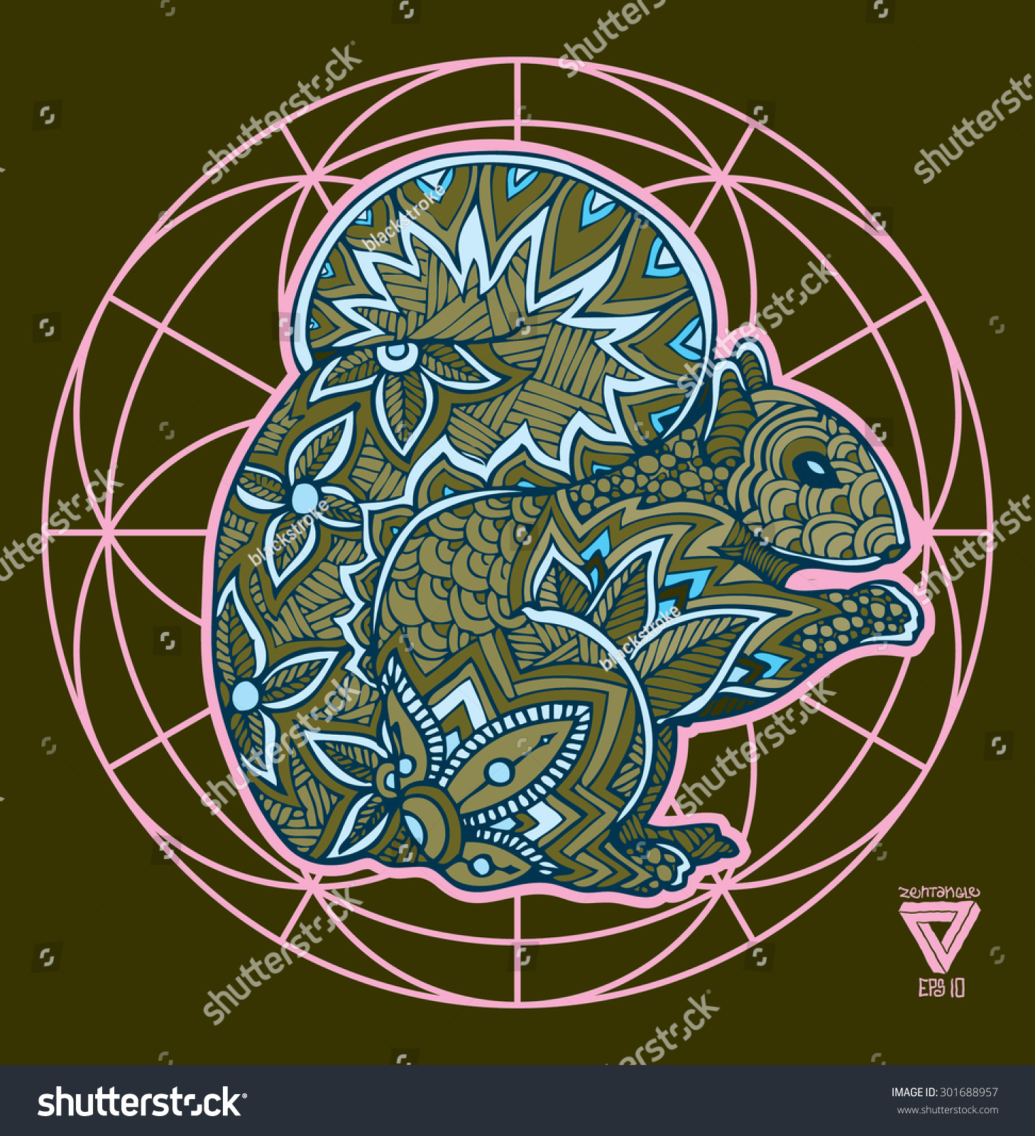 Zentangle Style Vector Squirrel Sacred Geometry Stock Vector (Royalty ...