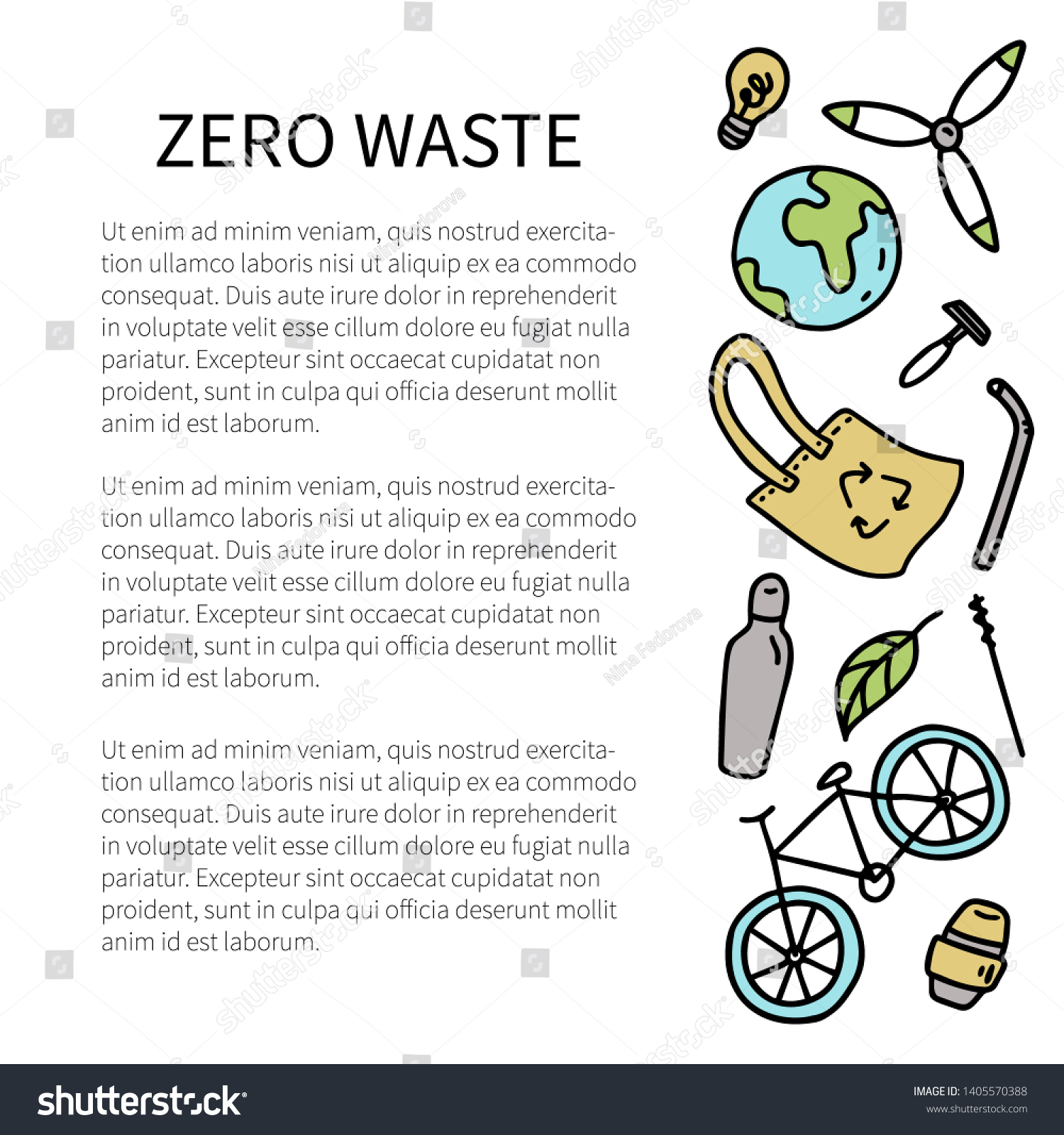 Zero Waste Flyer Hand Drawn Vector: vector de stock (libre de regalías ...