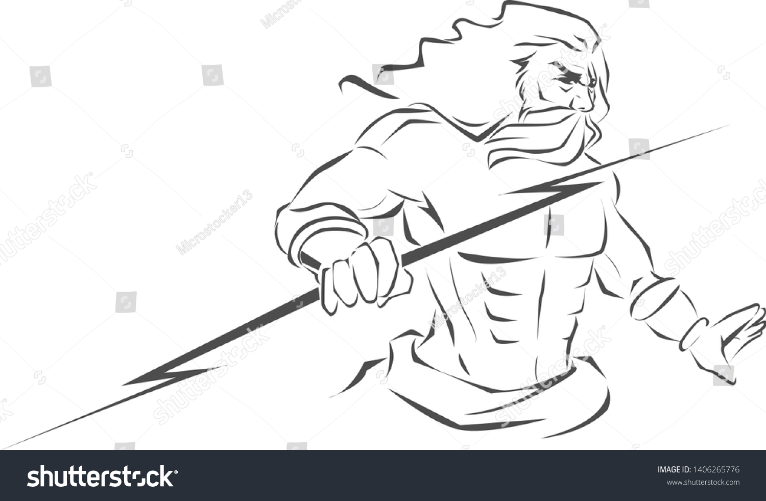 Zeus Line Art Vector Logo: vector de stock (libre de regalías) 1406265776