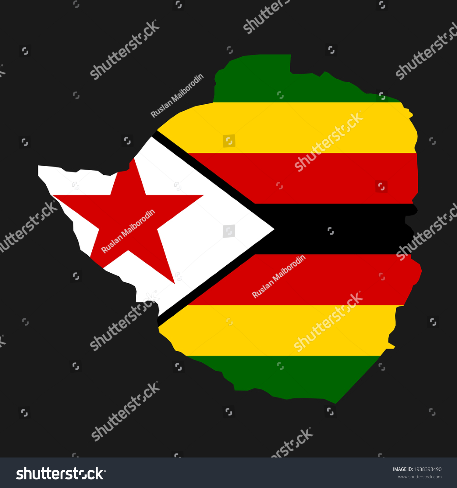 Zimbabwe Map Silhouette Flag On Black Stock Vector Royalty Free