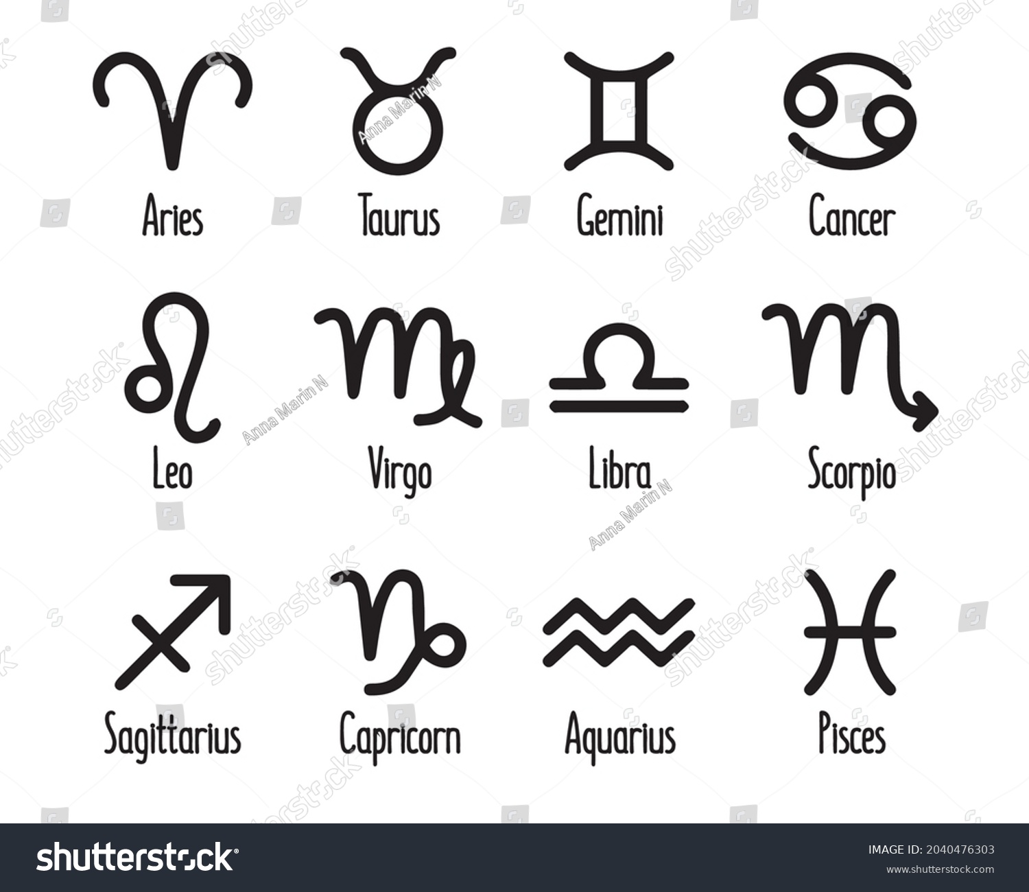 Zodiac Signs Names Vector Editable: เวกเตอร์สต็อก (ปลอดค่าลิขสิทธิ์ ...