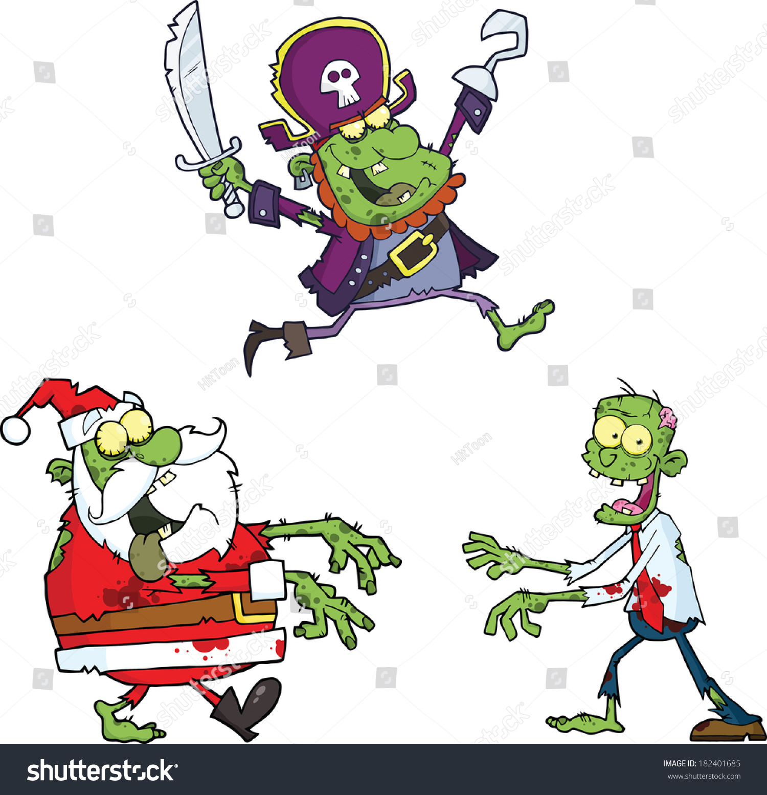 Zombie Cartoon Characters Vector Collection Set 스톡 벡터(로열티 프리) 182401685 ...