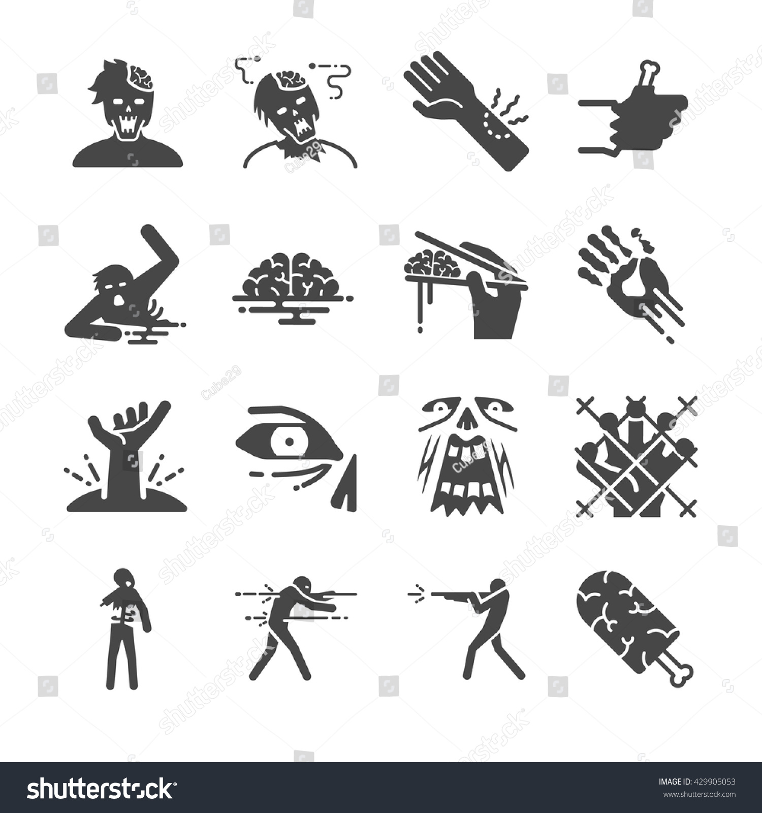 Zombie Icons Set Stock Vector 429905053 - Shutterstock