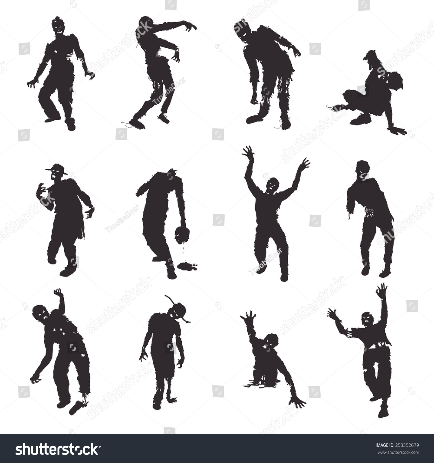 Zombie Silhouettes Set Stock Vector (Royalty Free) 258352679